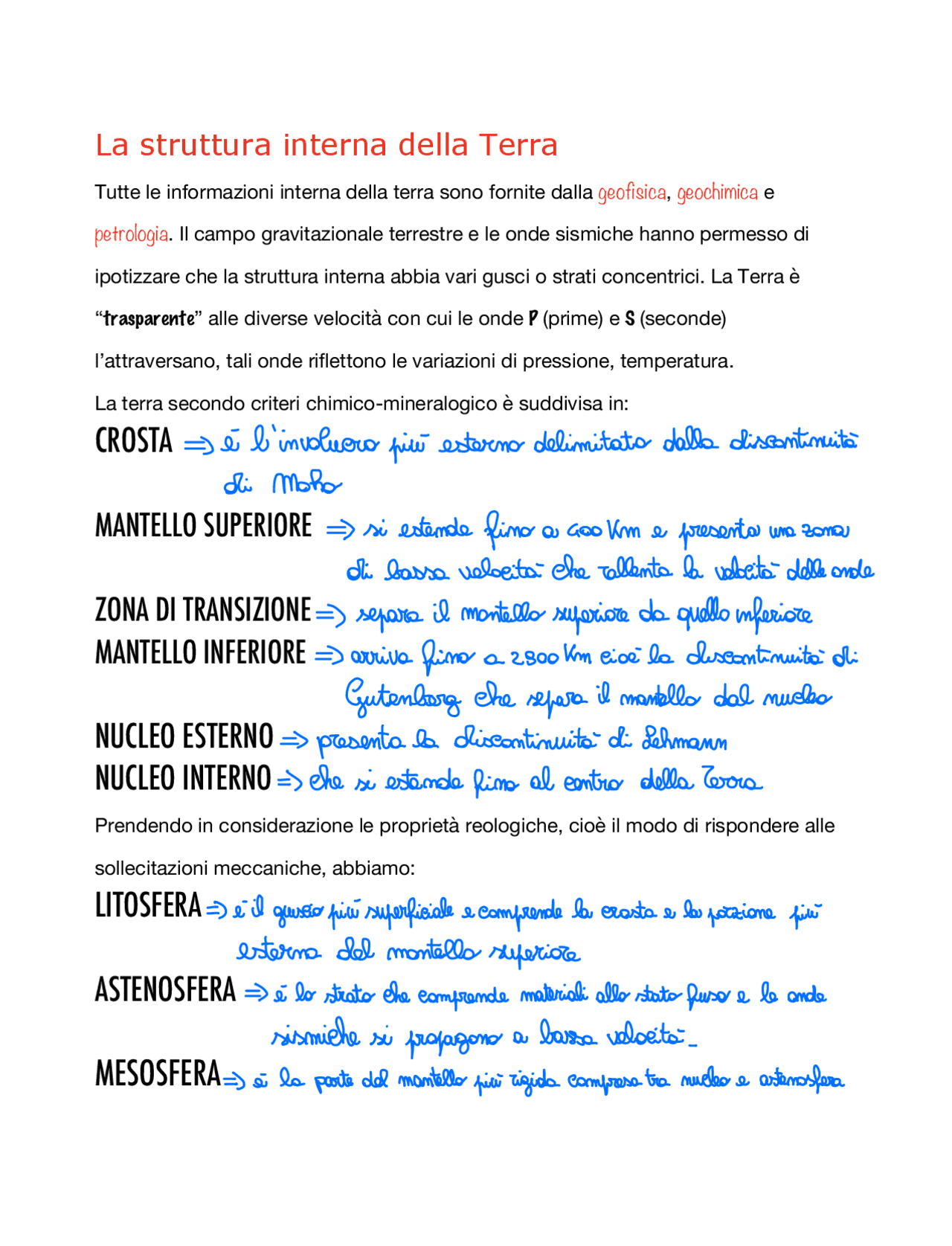 Struttura interna della terra | Schemi e mappe concettuali di Scienze della Terra | Docsity