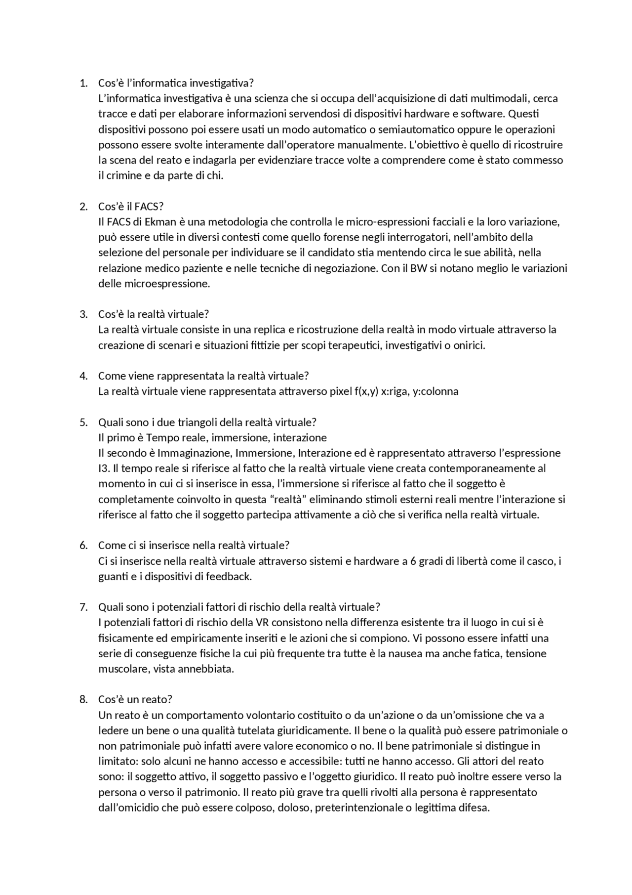 Esercitazione domande simulazione per esame | Esercizi di Informatica Giuridica | Docsity