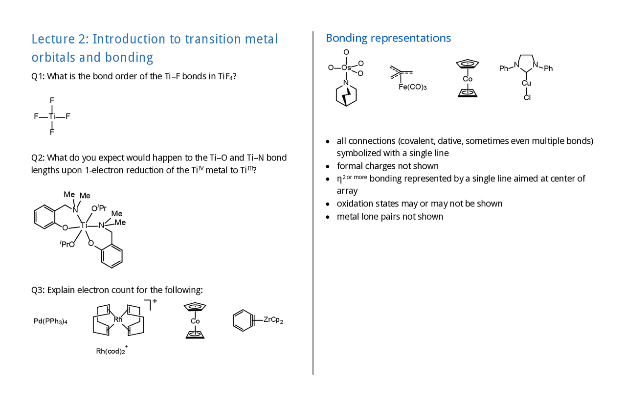 Organometallic Chemistry Handout Lecture Notes Chemistry Docsity