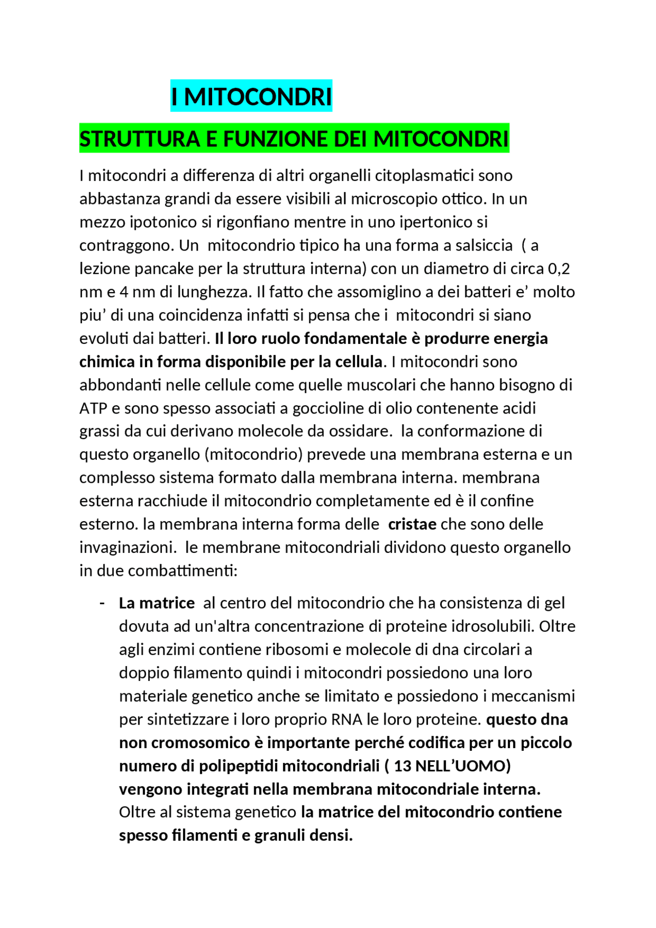 I mitocondri, struttura e funzioni ( dettagliato) | Schemi e mappe ...