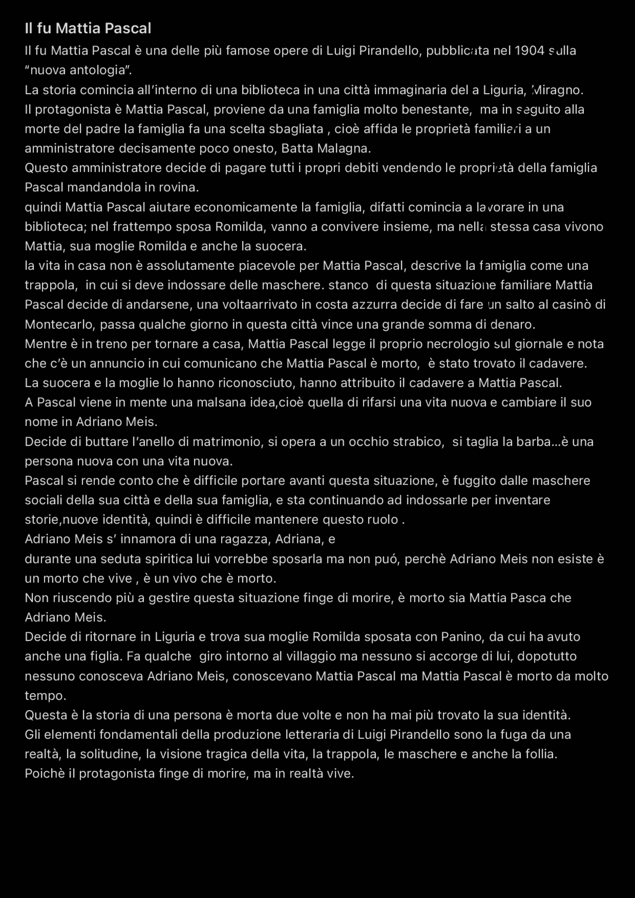 Il Fu Mattia Pascal Luigi Pirandello Appunti Di Italiano Docsity