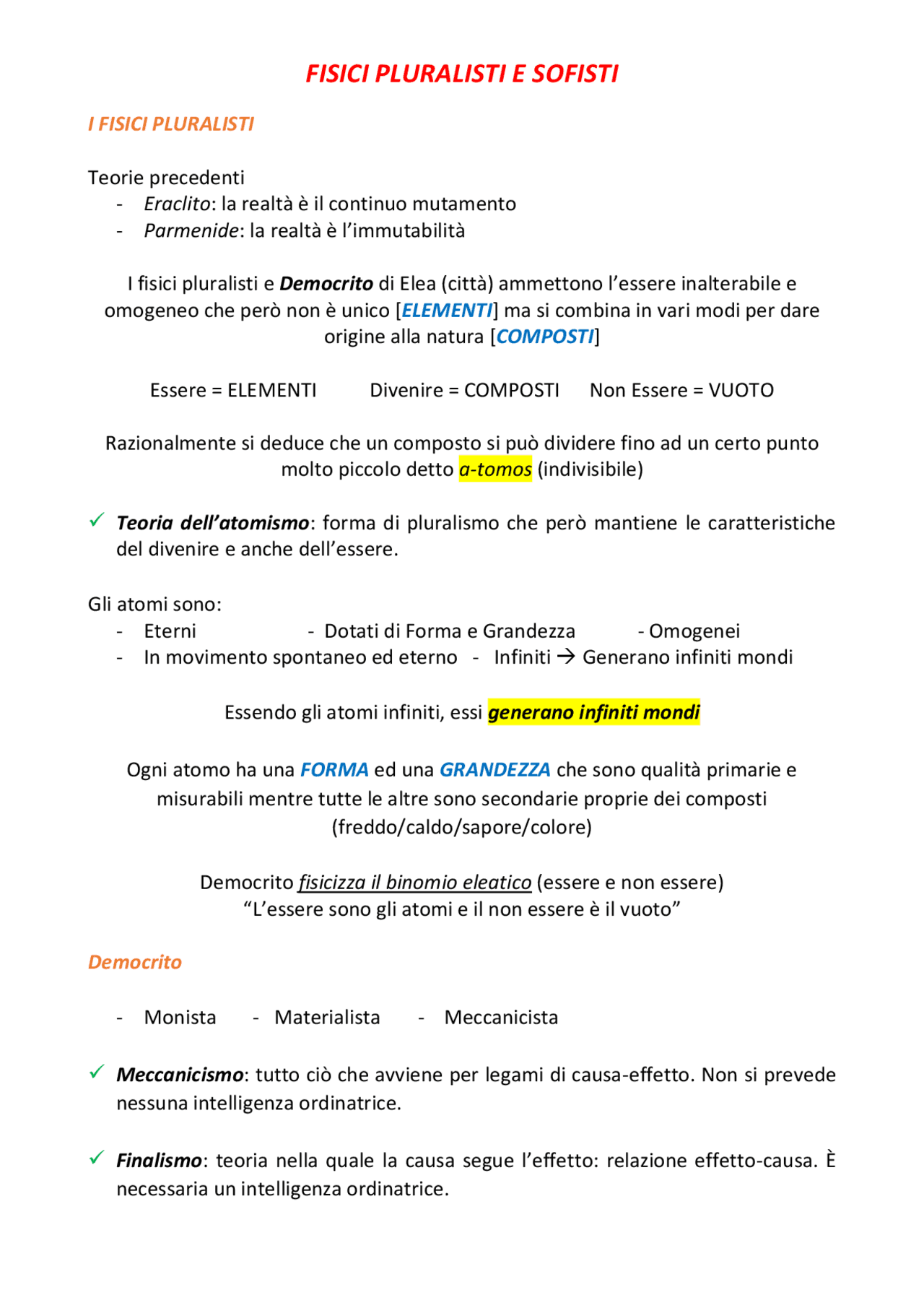 Fisici Pluralisti E Sofismo Appunti Di Filosofia Docsity