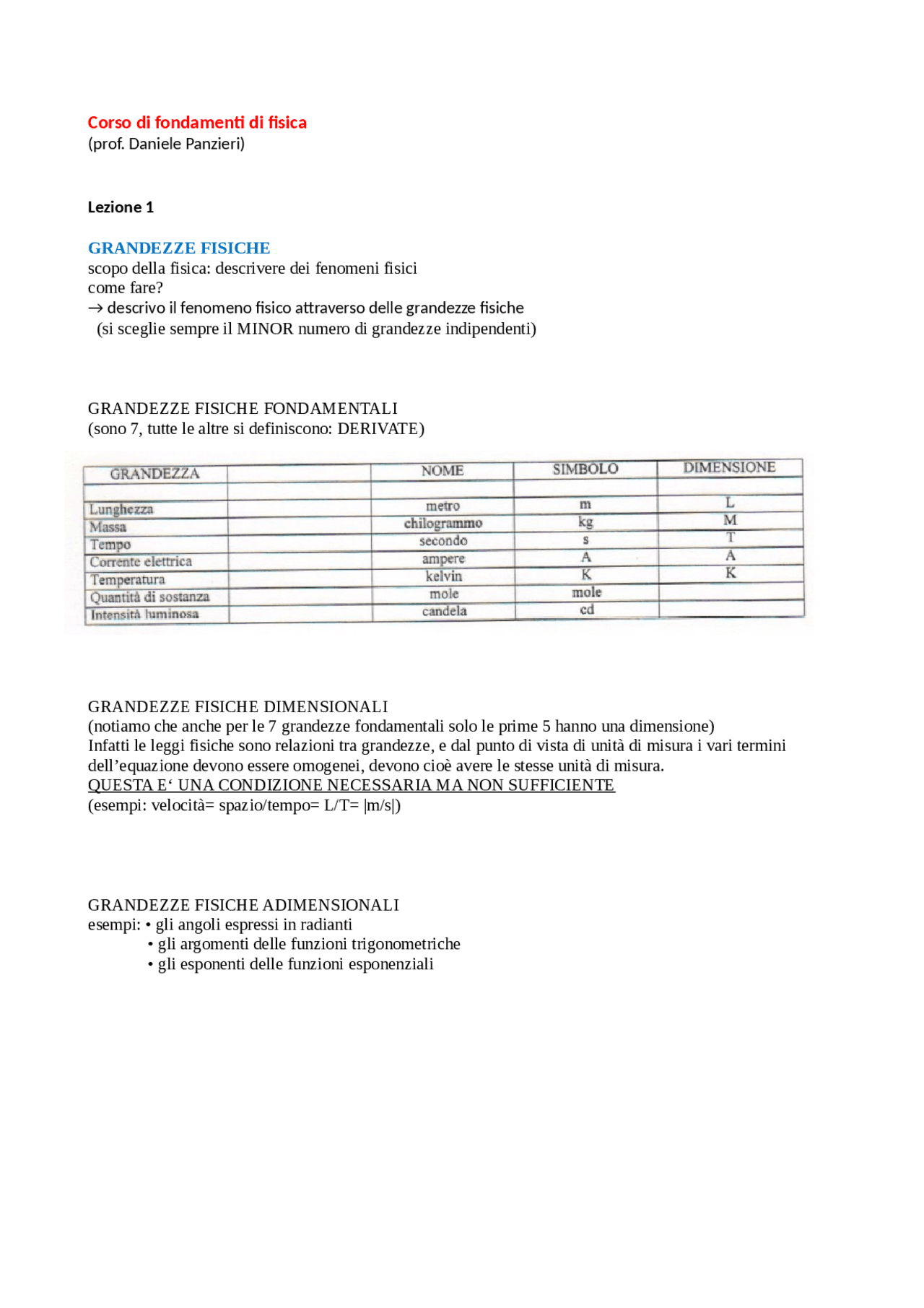 Lezione 1 2 Fisica Prof Panzieri Appunti Di Fisica Docsity