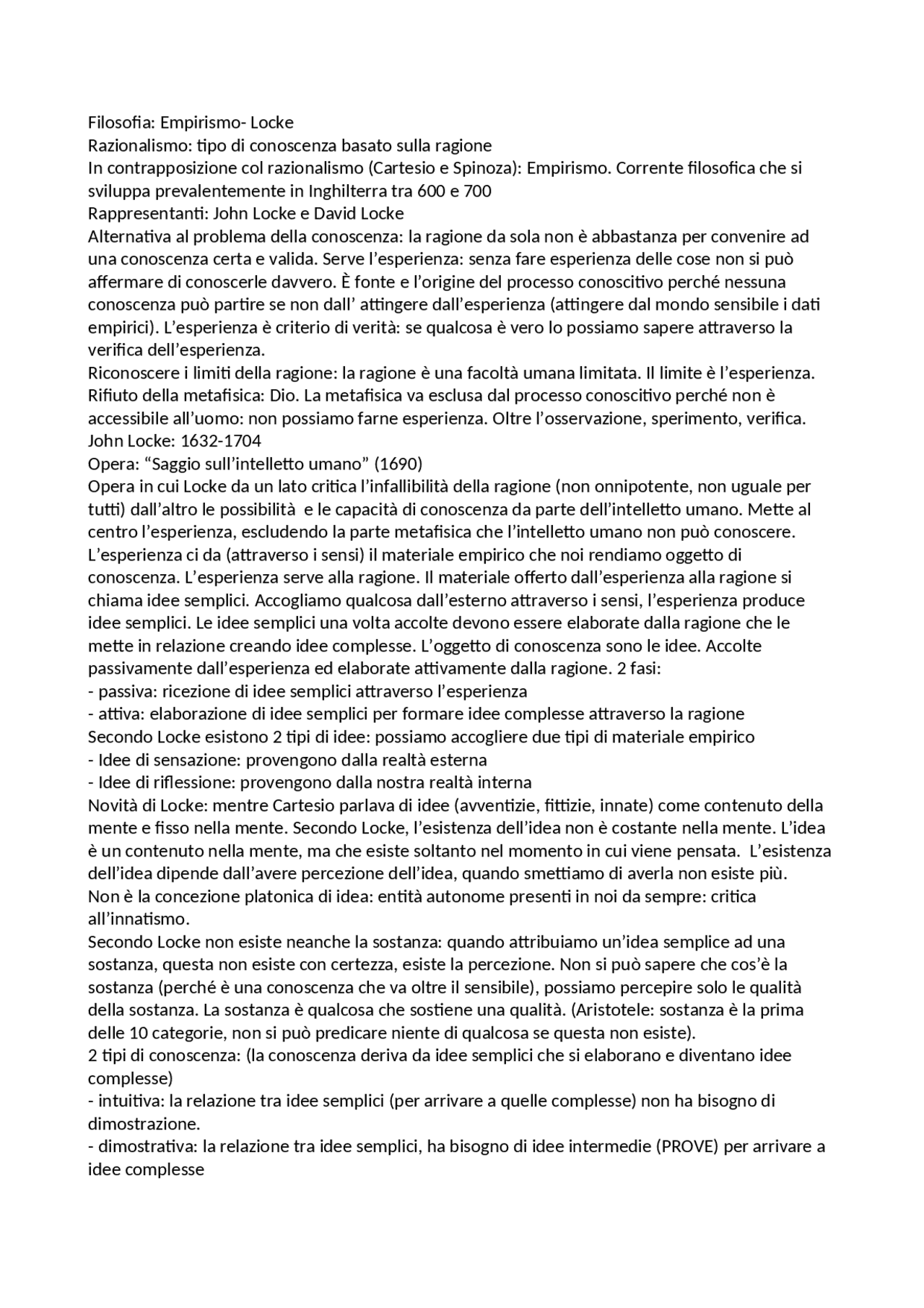 Empirismo Locke E Hume Appunti Di Filosofia Docsity