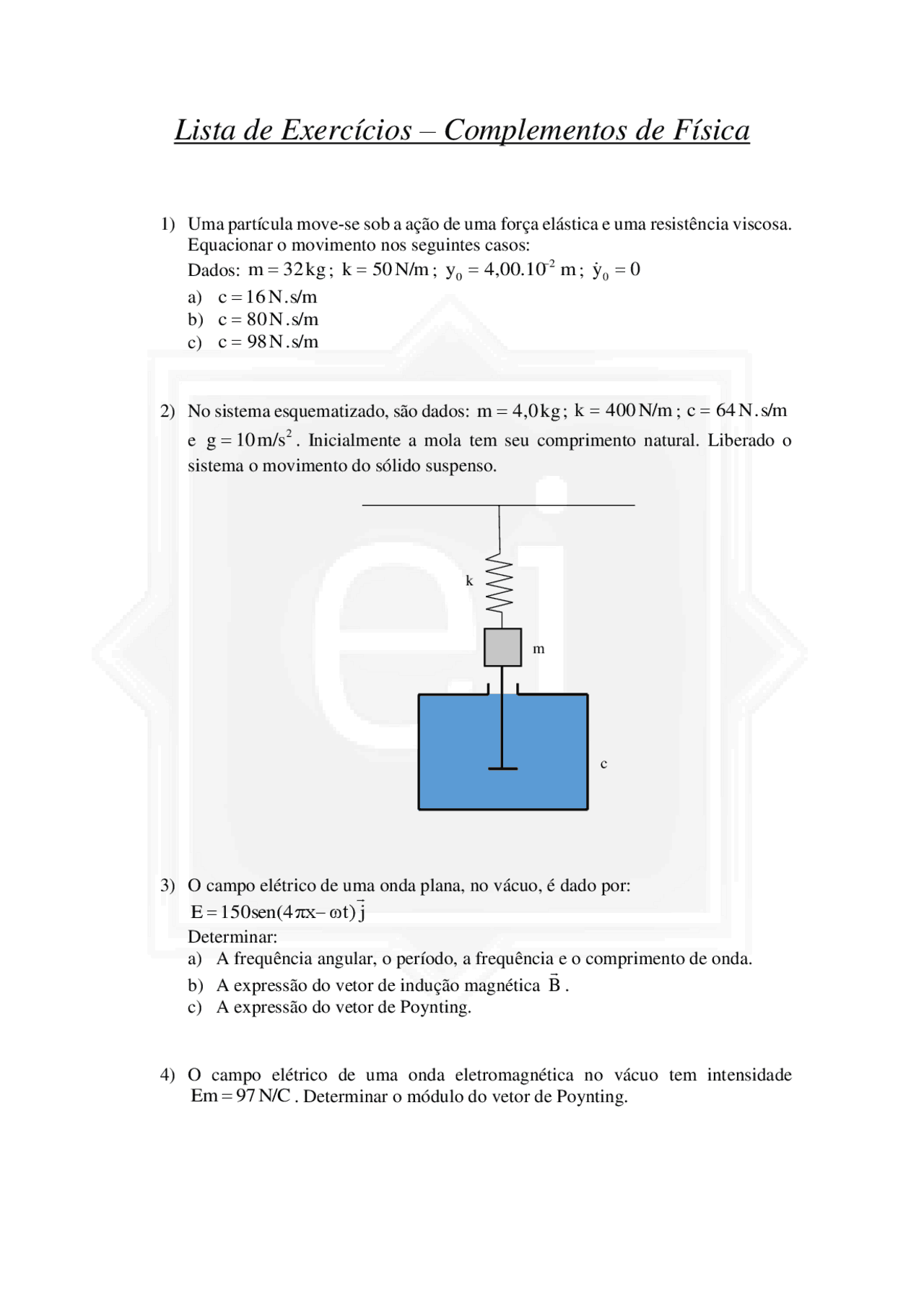 Lista Completa De Exercicios De Complementos De Fisica Exercícios