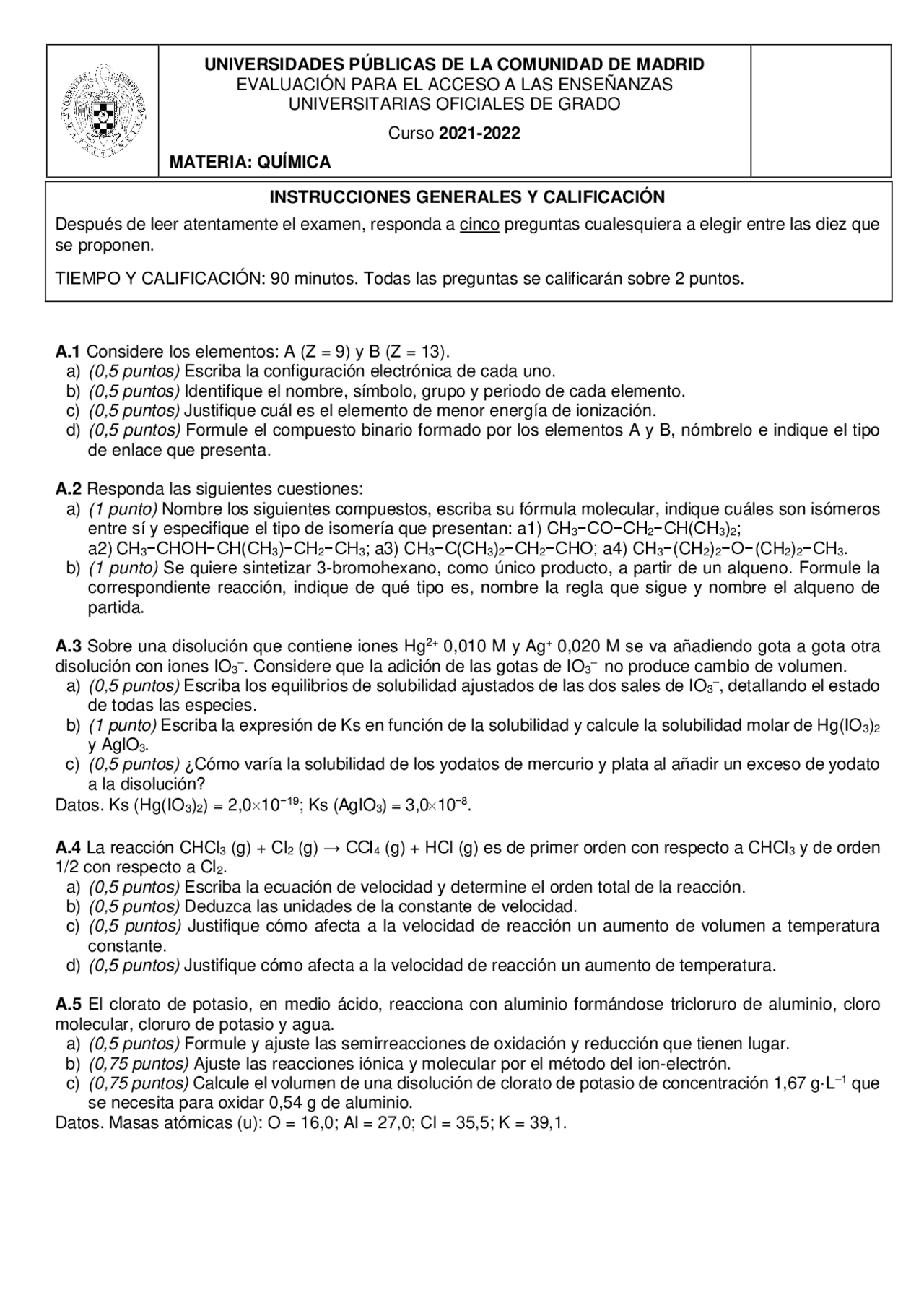 Examen De Selectividad Del Curso Anterior 2022 Exámenes Selectividad