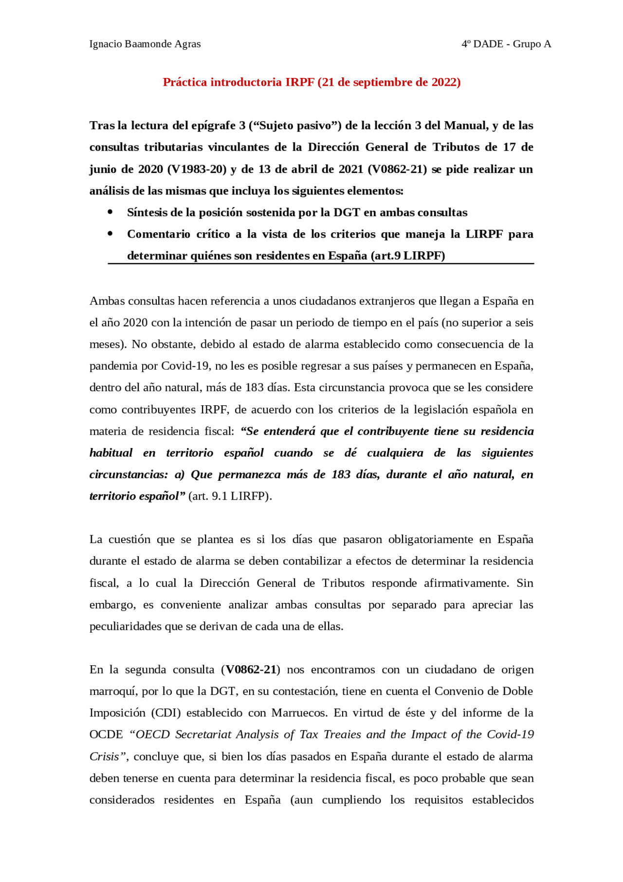 Primera practica IRPF | Monografías, Ensayos de Derecho Financiero y Tributario | Docsity