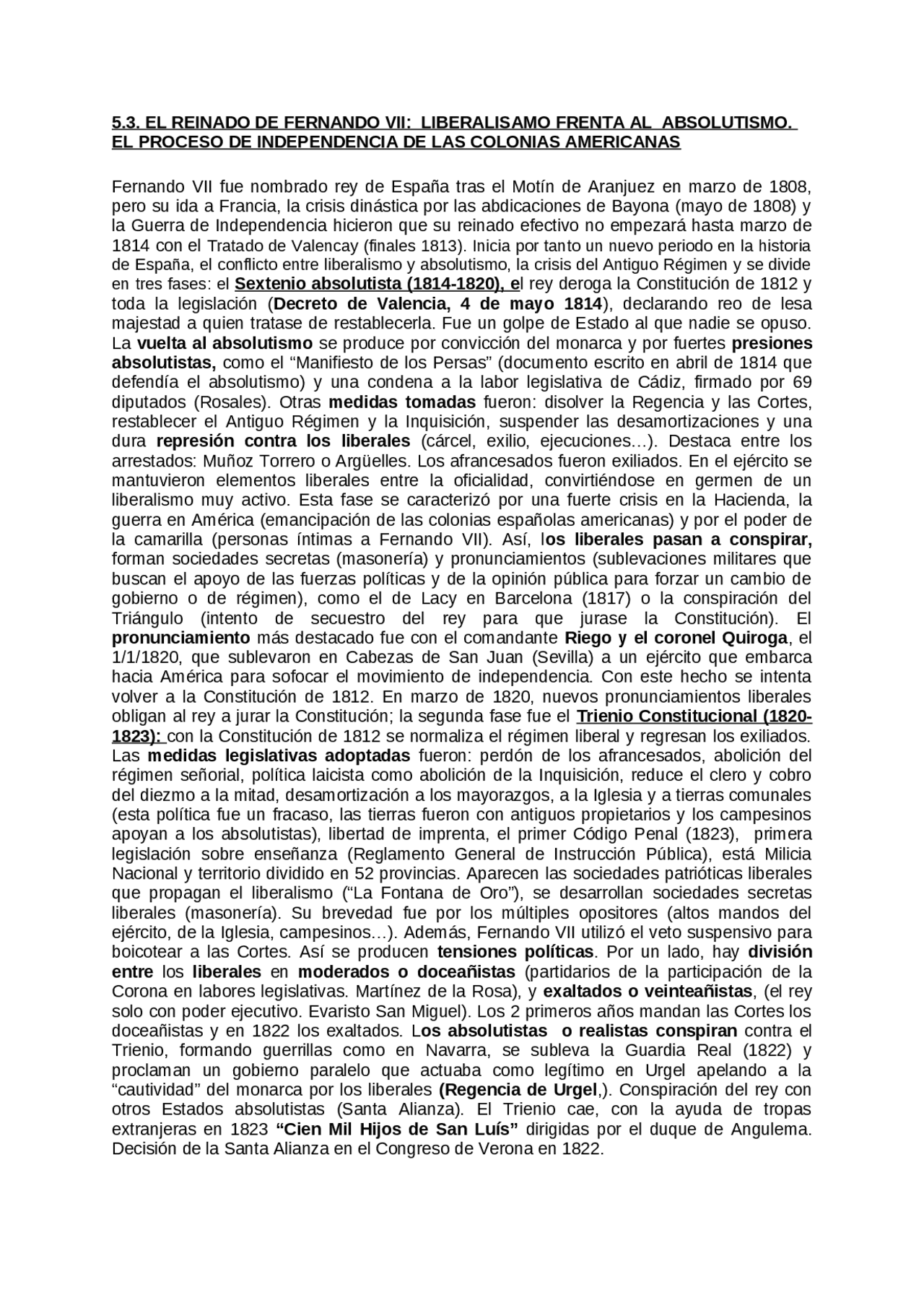 El reinado de Felipe VII | Resúmenes de Historia de España | Docsity