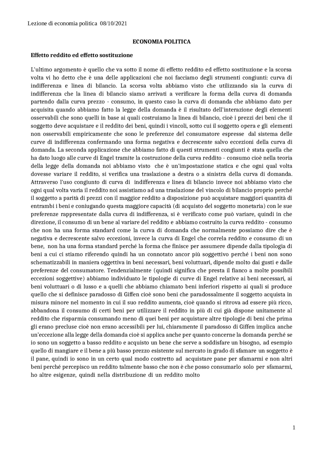 Lezione Su Effetto Reddito Ed Effetto Sostituzione Con Grafici Della