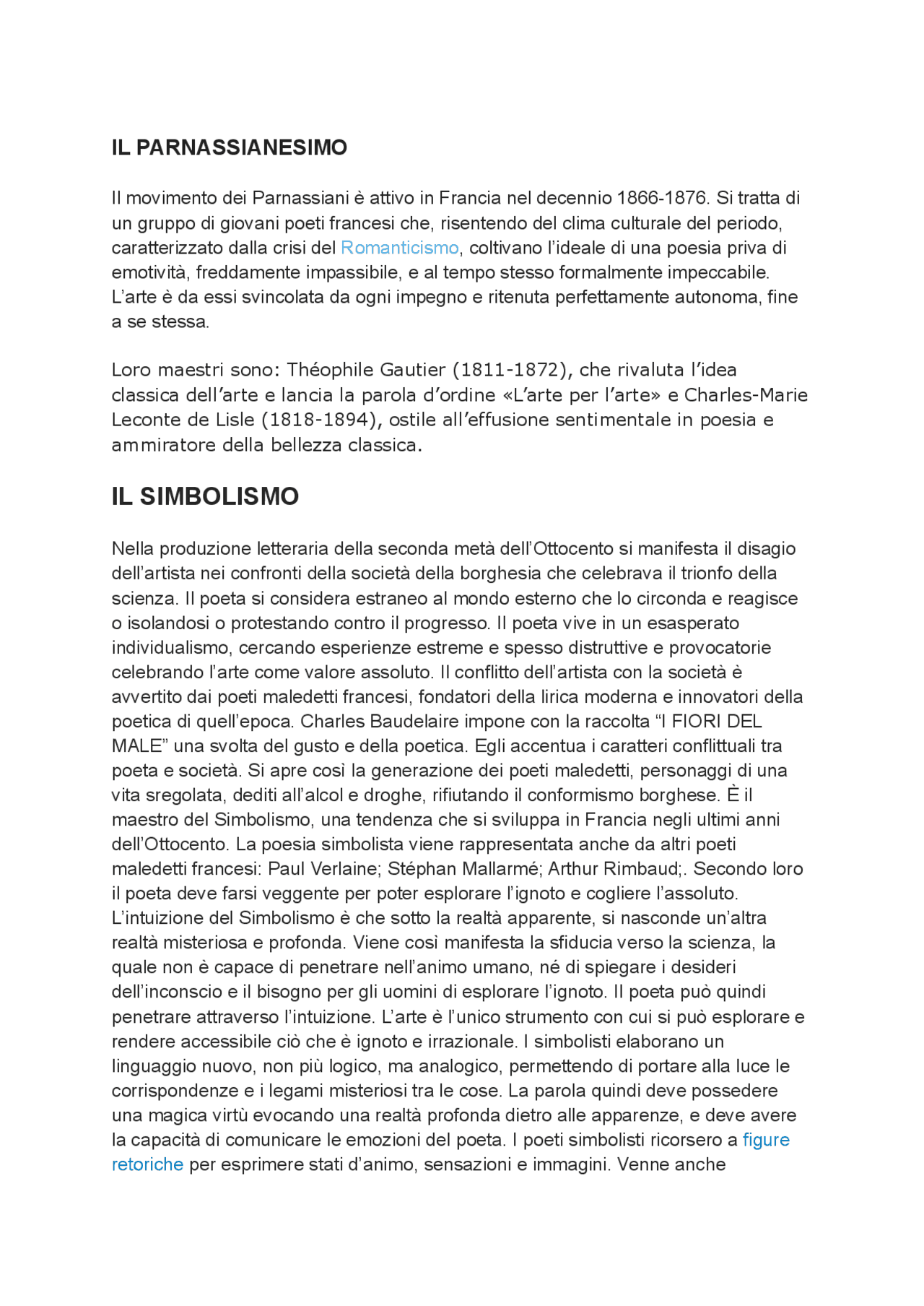 Simbolismo E Parnassianesimo Appunti Di Italiano Docsity