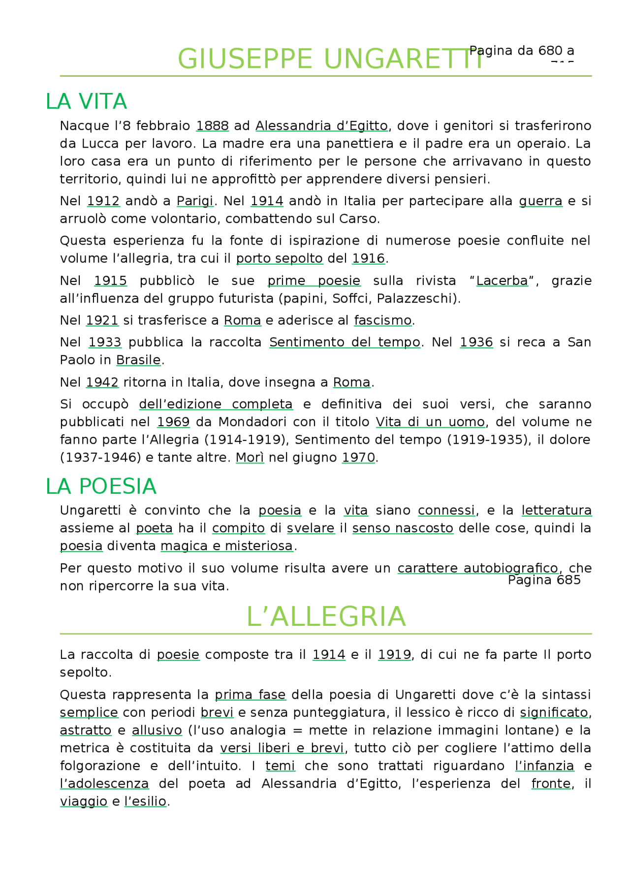 Giuseppe Ungaretti Appunti Di Lingue E Letterature Classiche Docsity