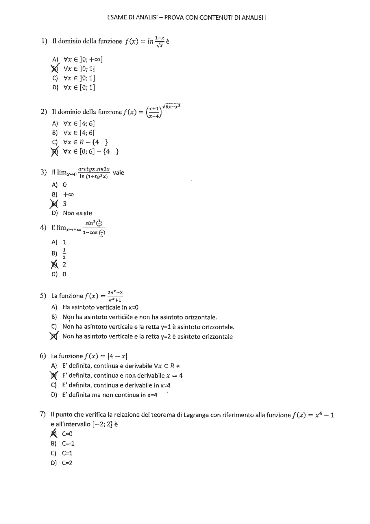 ANALISI MATEMATICA - ESERCIZIO 1 - ESAME SUPERATO | Prove d'esame di Analisi Matematica I | Docsity
