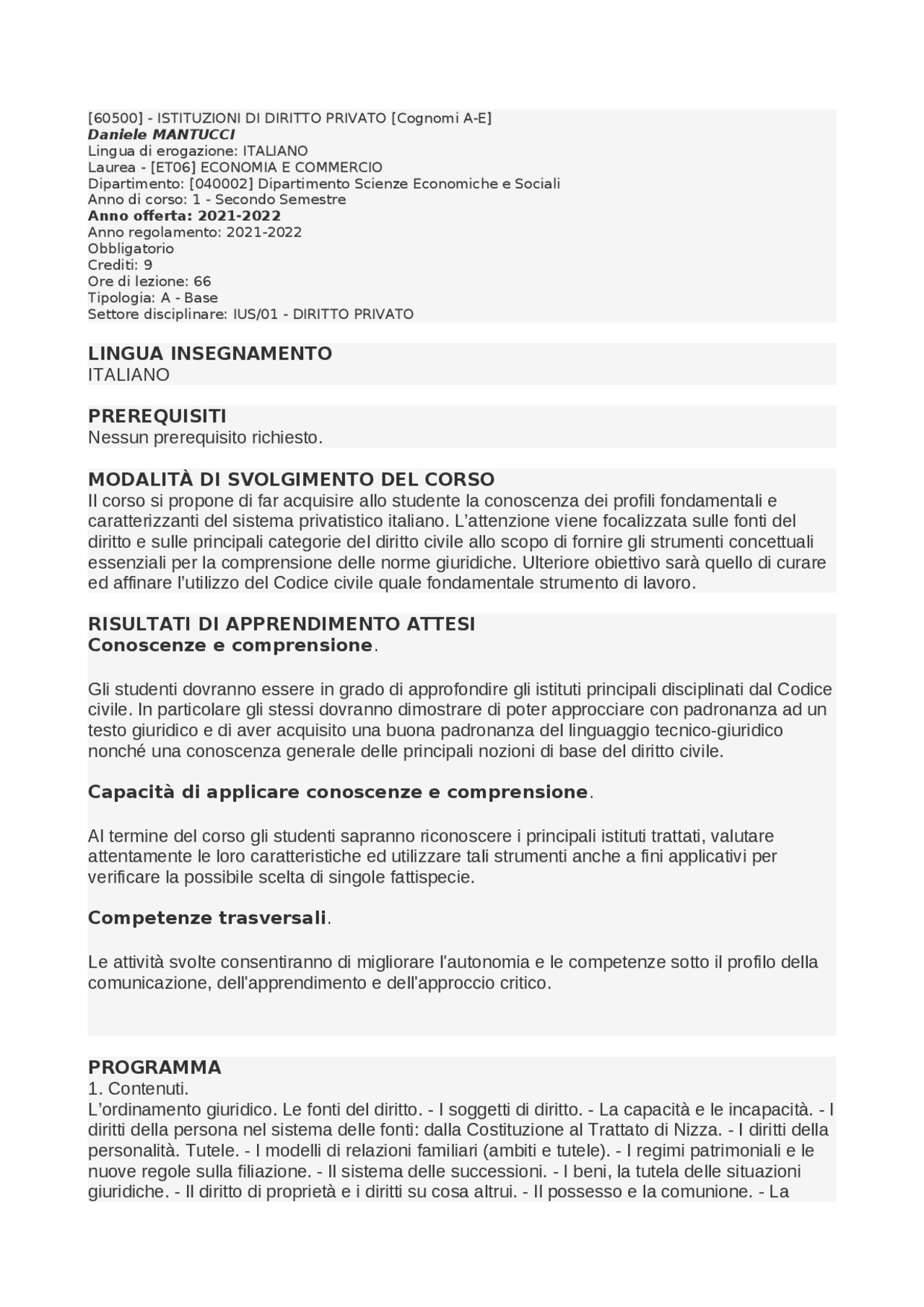 Programma Diritto Privato Schemi E Mappe Concettuali Di Diritto