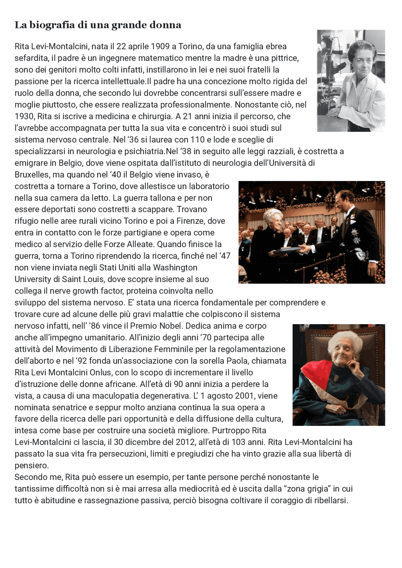 RITA LEVI MONTALCINI UNA GRANDE DONNA | Schemi e mappe concettuali di ...