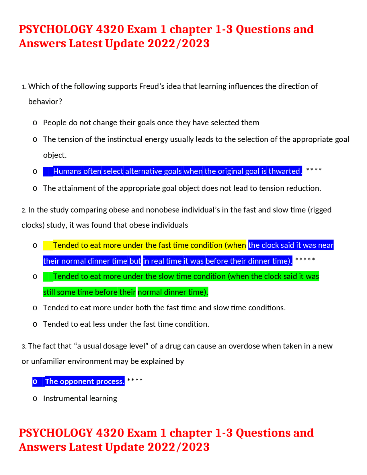 PSYCHOLOGY 4320 Exam 1 chapter 1-3 Questions and Answers Latest Update ...