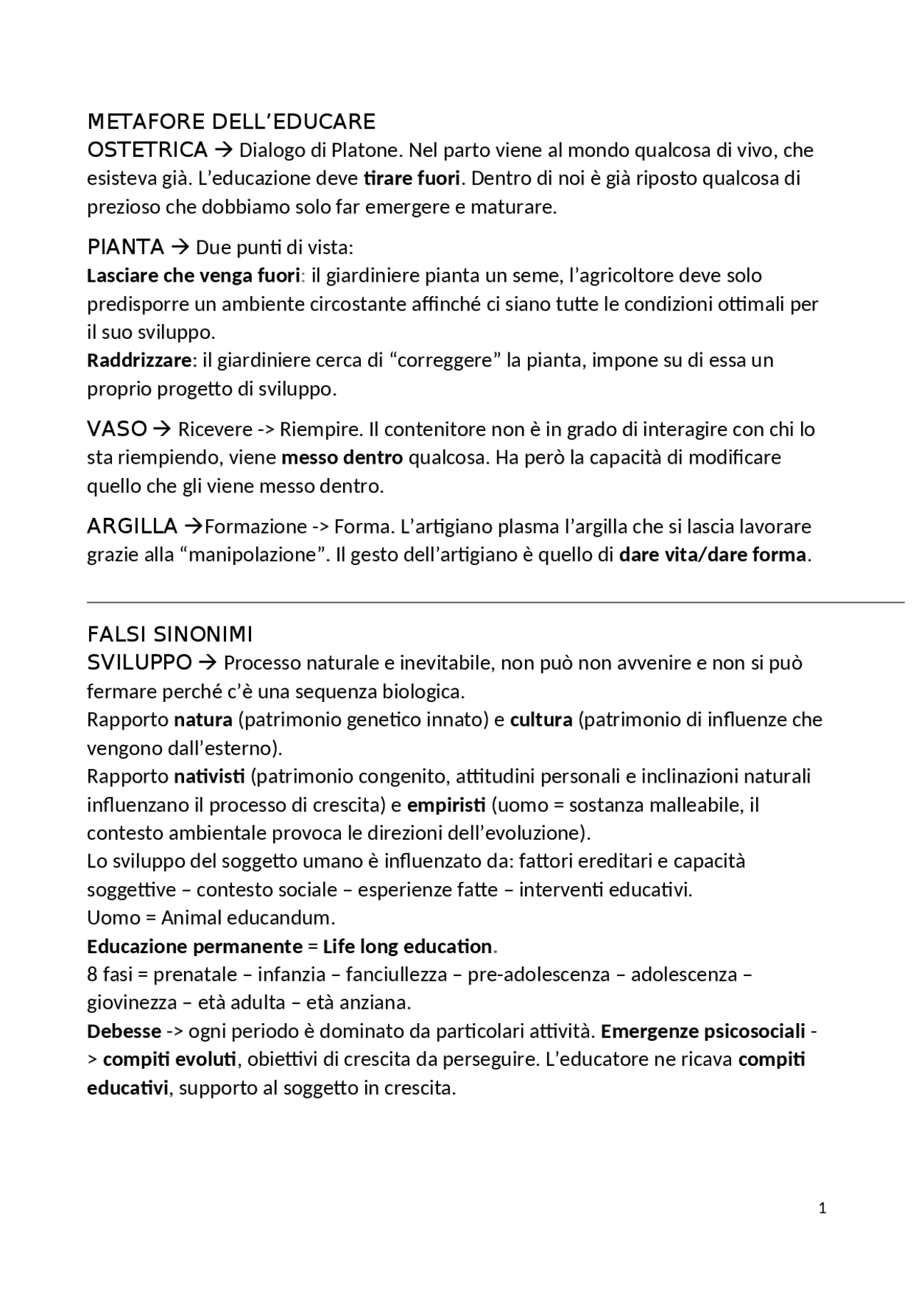 Teoria dell'educazione - Felini | Dispense di Pedagogia | Docsity