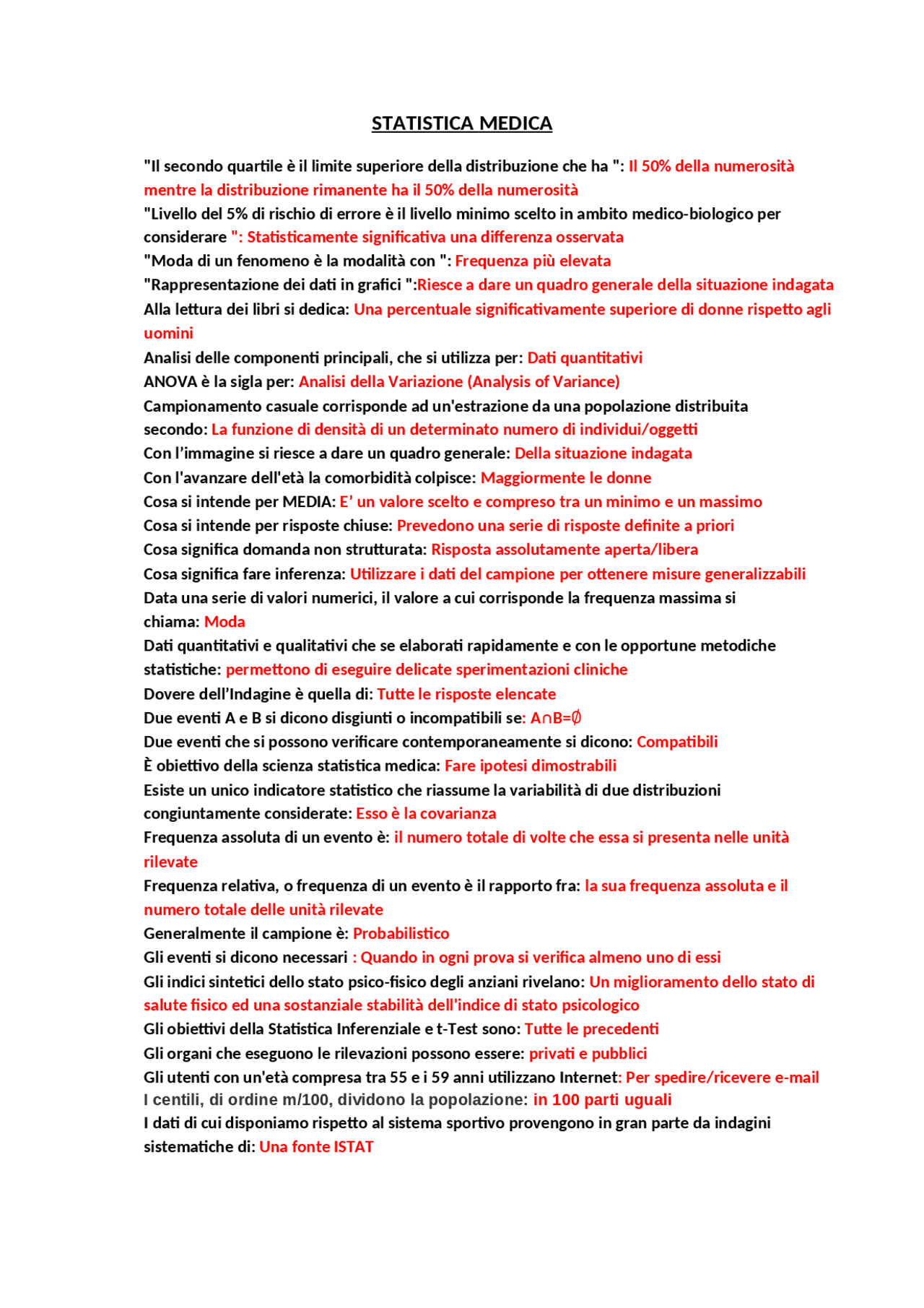 Statistica Lm 47 Pegaso Panieri Di Statistica Medica Docsity