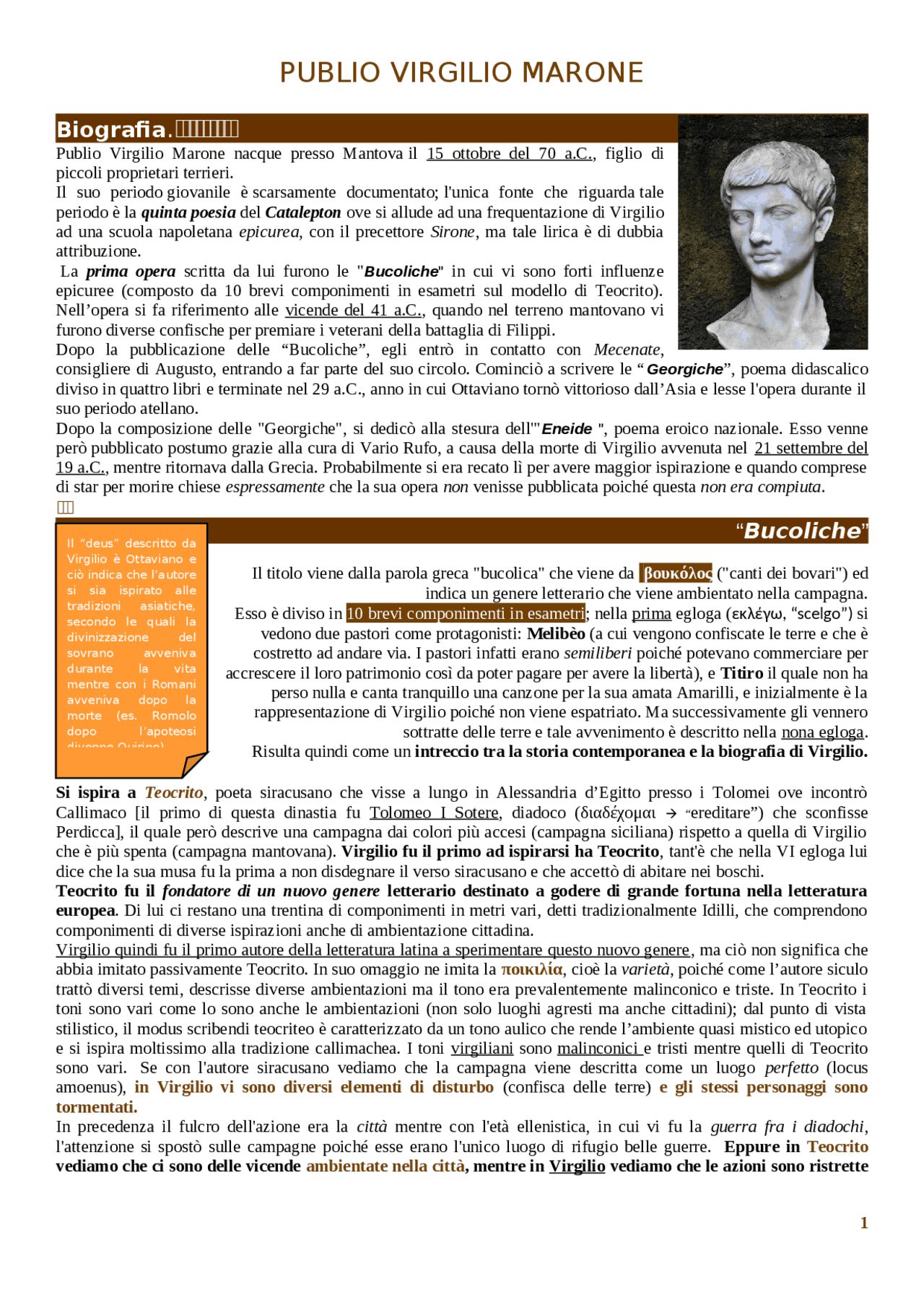 Virgilio: vita e opere | Appunti di Latino | Docsity