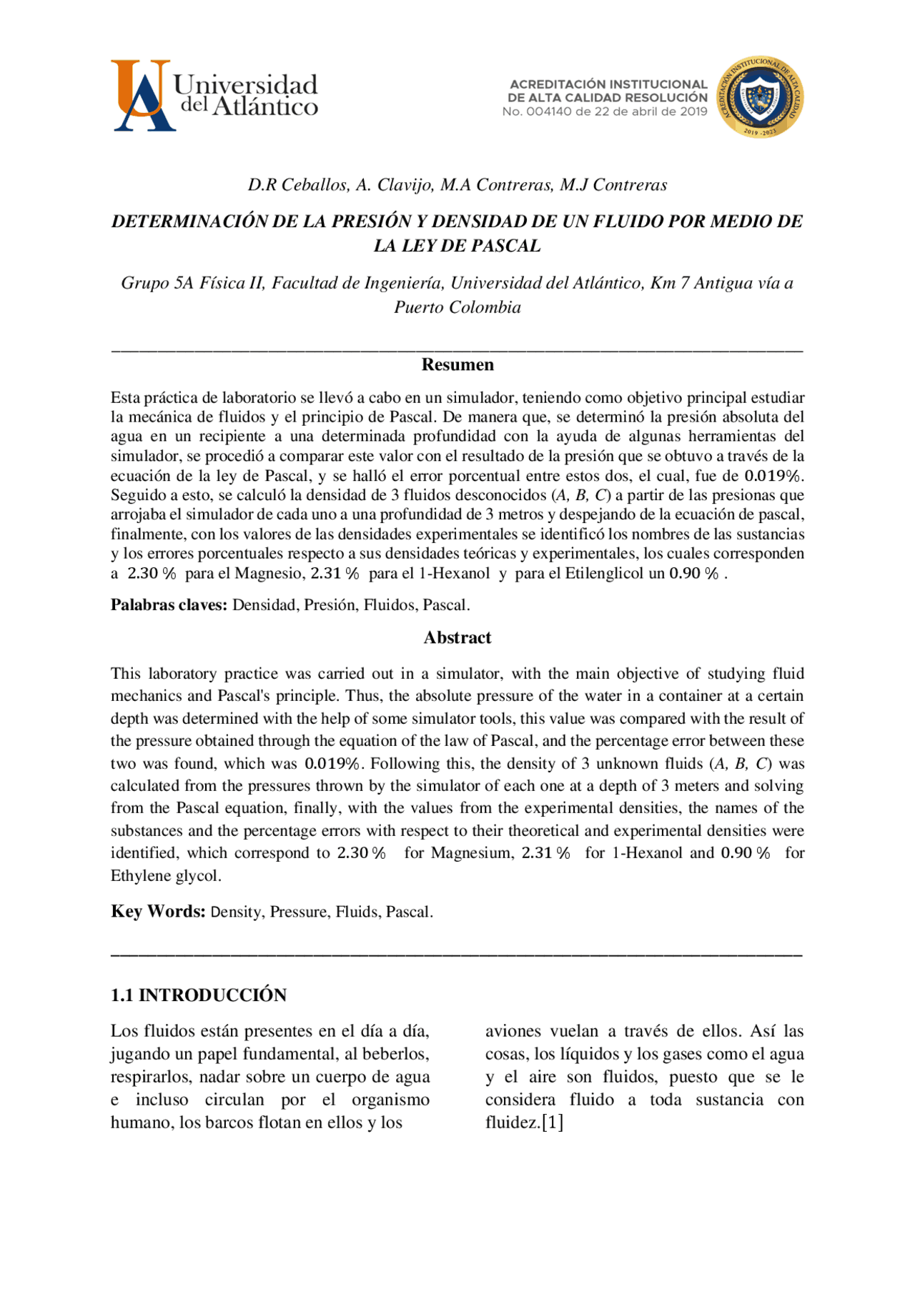 Informes de Laboratorio | Ejercicios de Física | Docsity