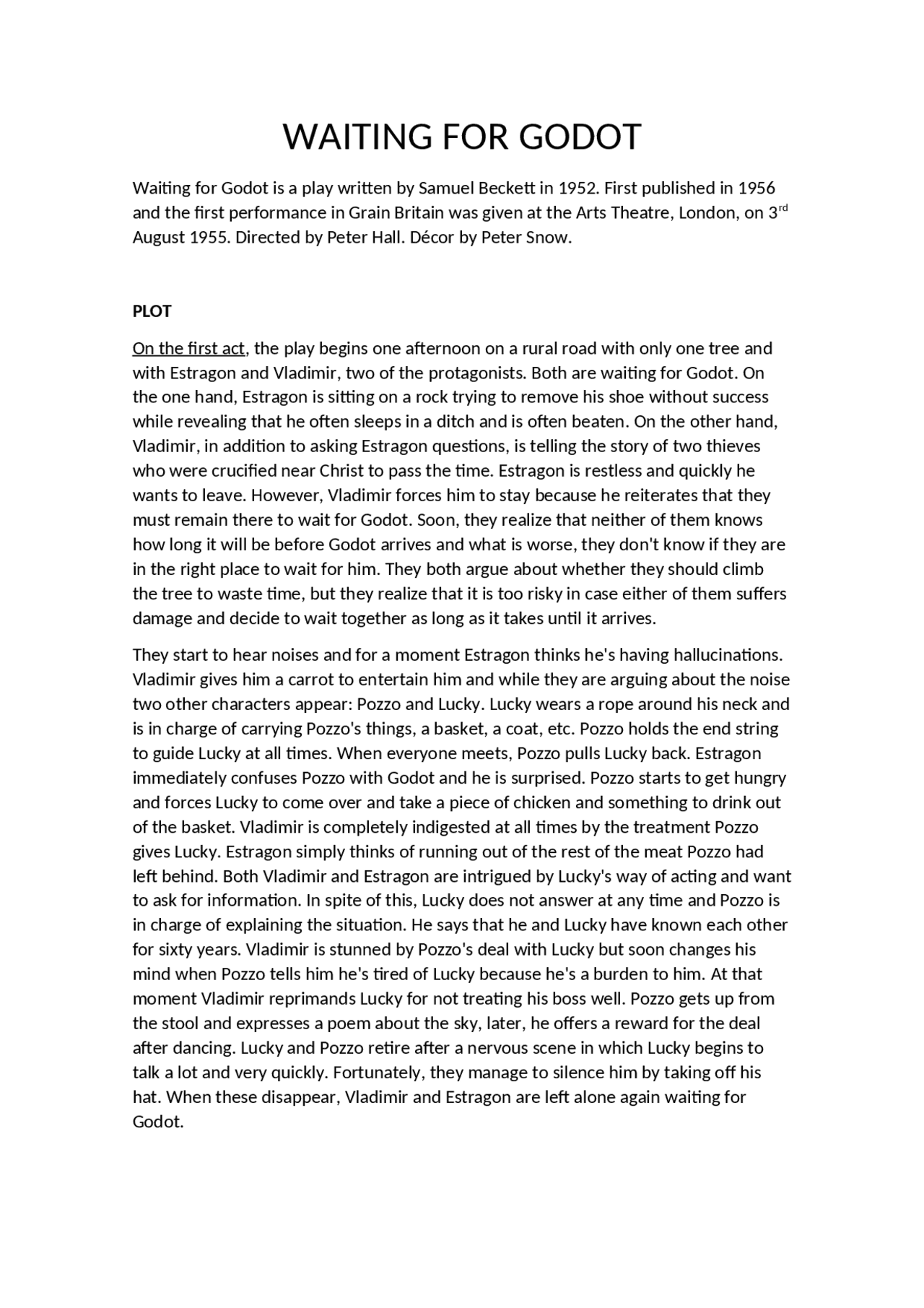 Waiting for Godot, essay de teatro. | Esquemas y mapas conceptuales de ...