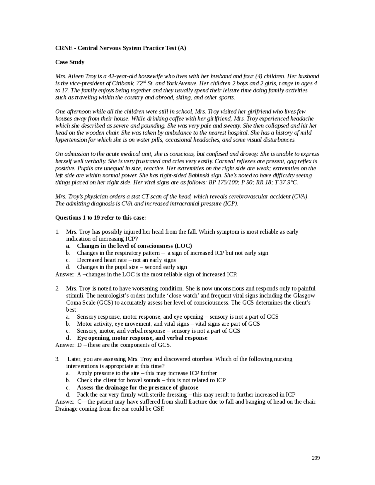 NURS 520RPN - Nervous System Practice Test (A) Case Study/NURS 520RPN ...