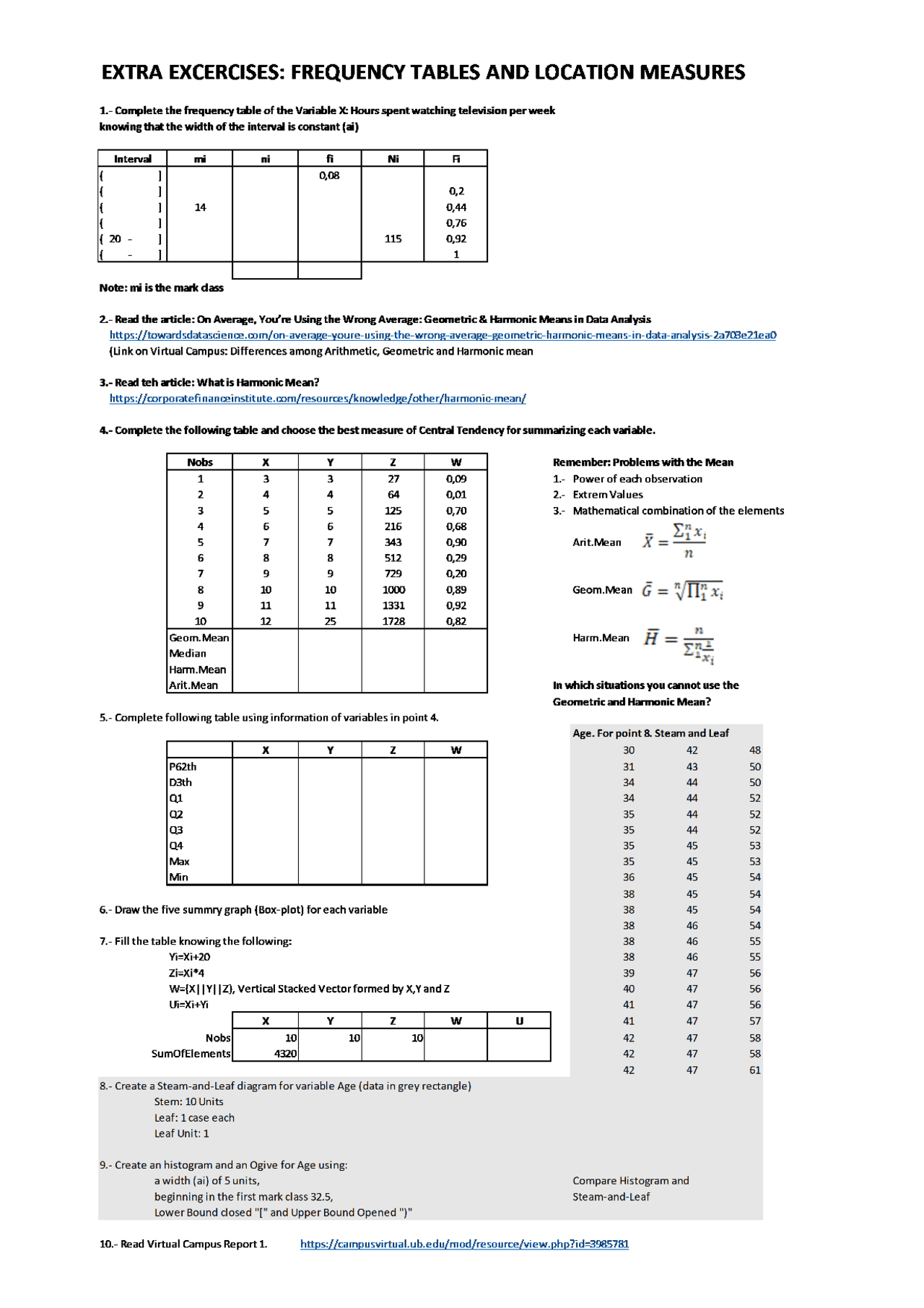 Ejercicos Estatisticas Exercises Of Statistics Docsity