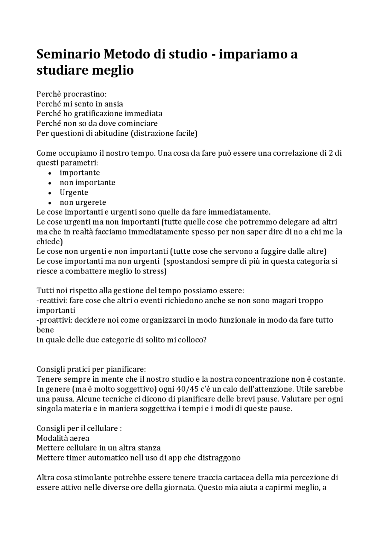 Un buon metodo di studio: consigli | Appunti di Comunicazione Professionale | Docsity