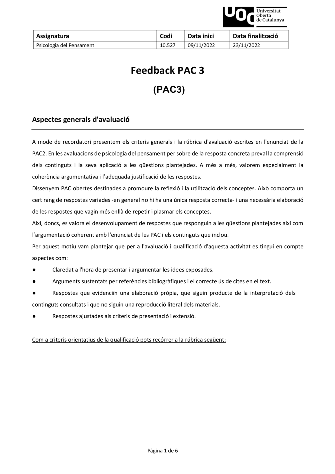 PAC 3 SOLUCIONS PSICOLOGIA DEL PENSAMENT | Ejercicios de Psicología | Docsity