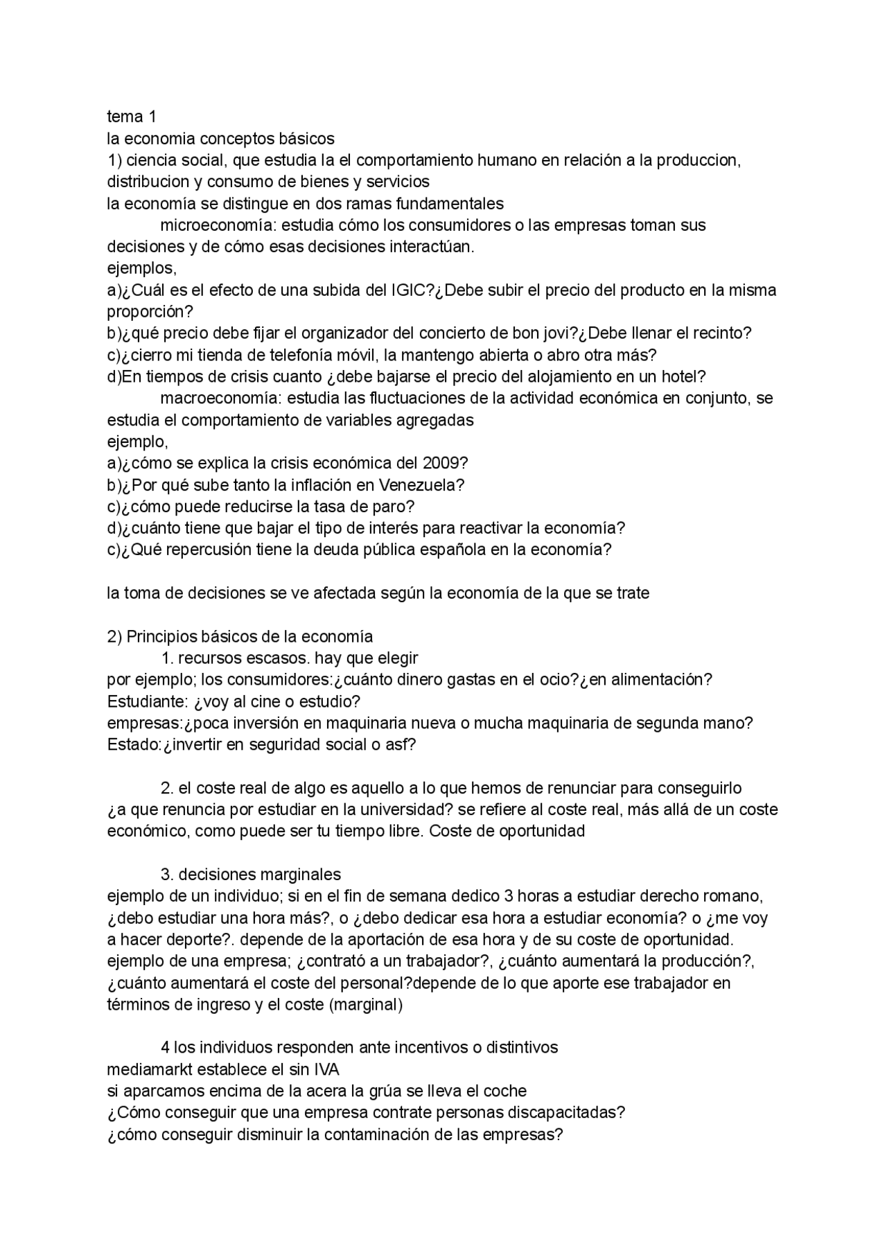 Documento Con Todo El Tema Uno De Economía Del Primer Año En Derecho