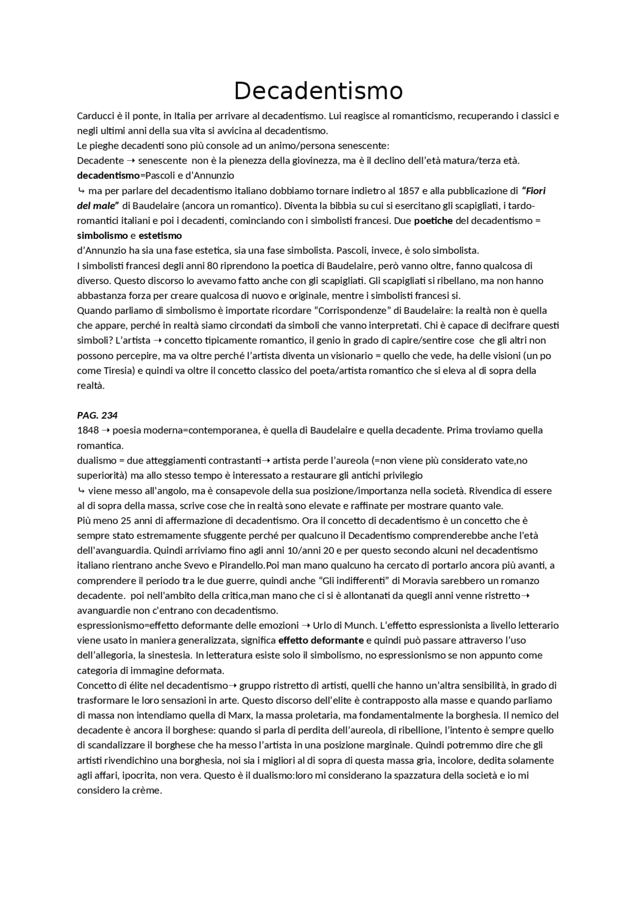 Il Decadentismo Simbolismo Ed Estetismo Appunti Di Italiano Docsity