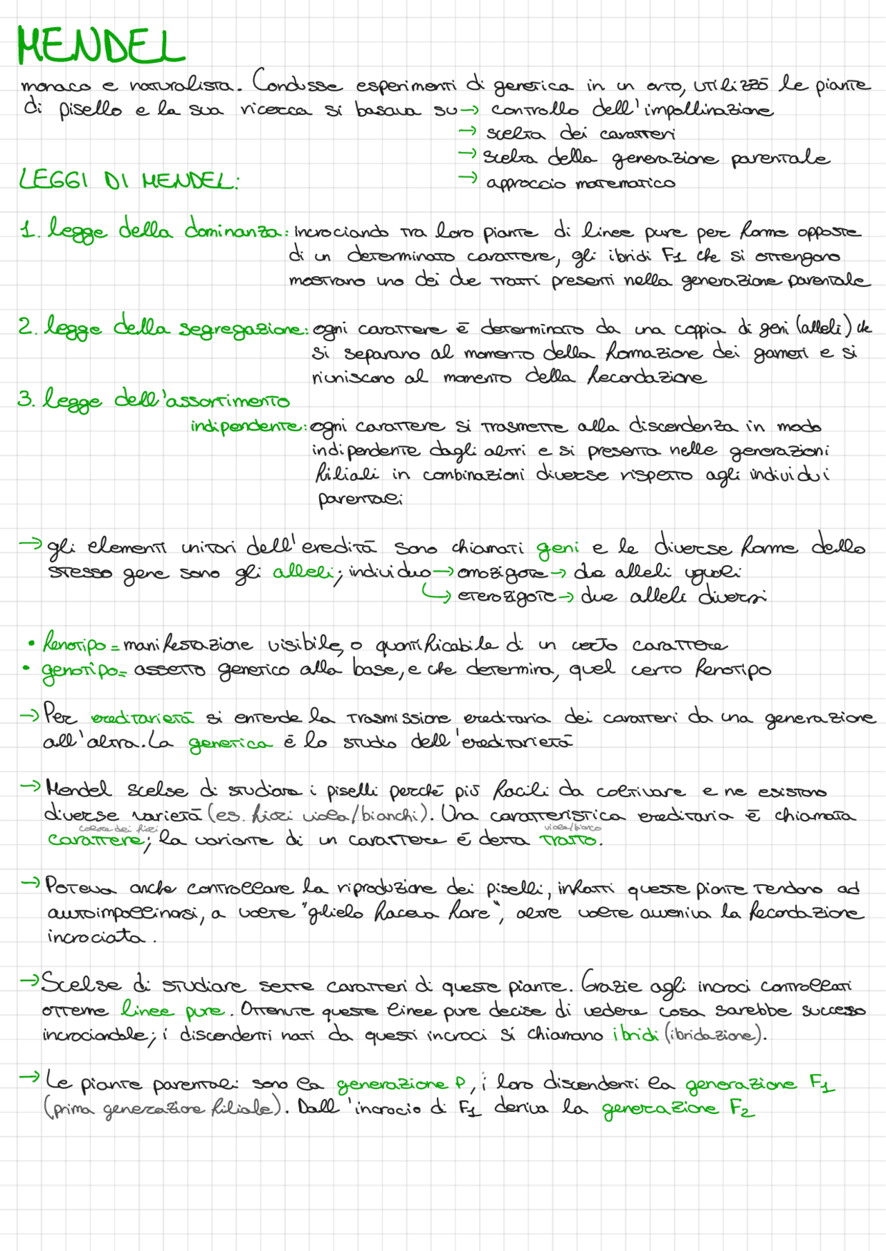 Mendel E Le Sue Leggi Schemi E Mappe Concettuali Di Biologia Docsity