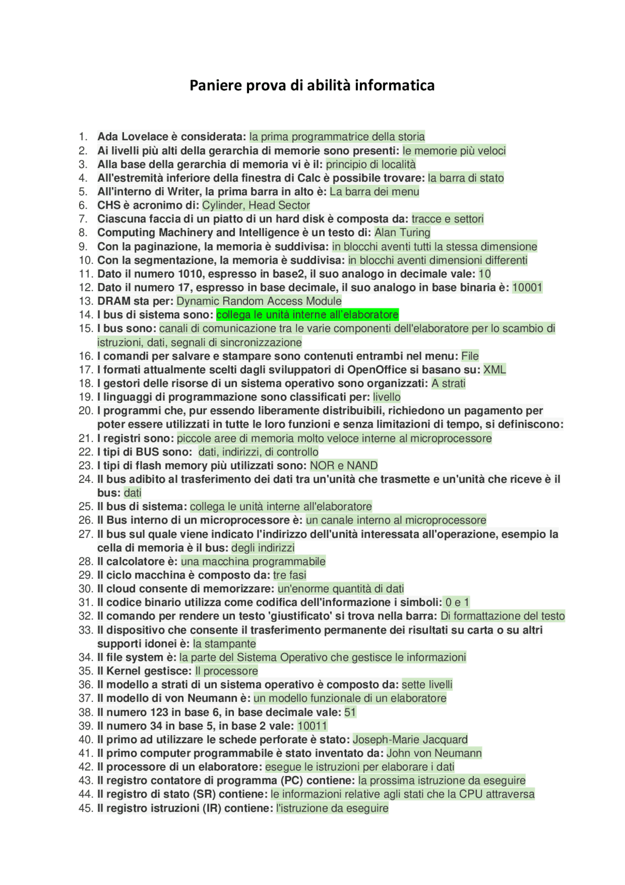 Paniere Prova Di Informatica Panieri Di Fondamenti Di Informatica