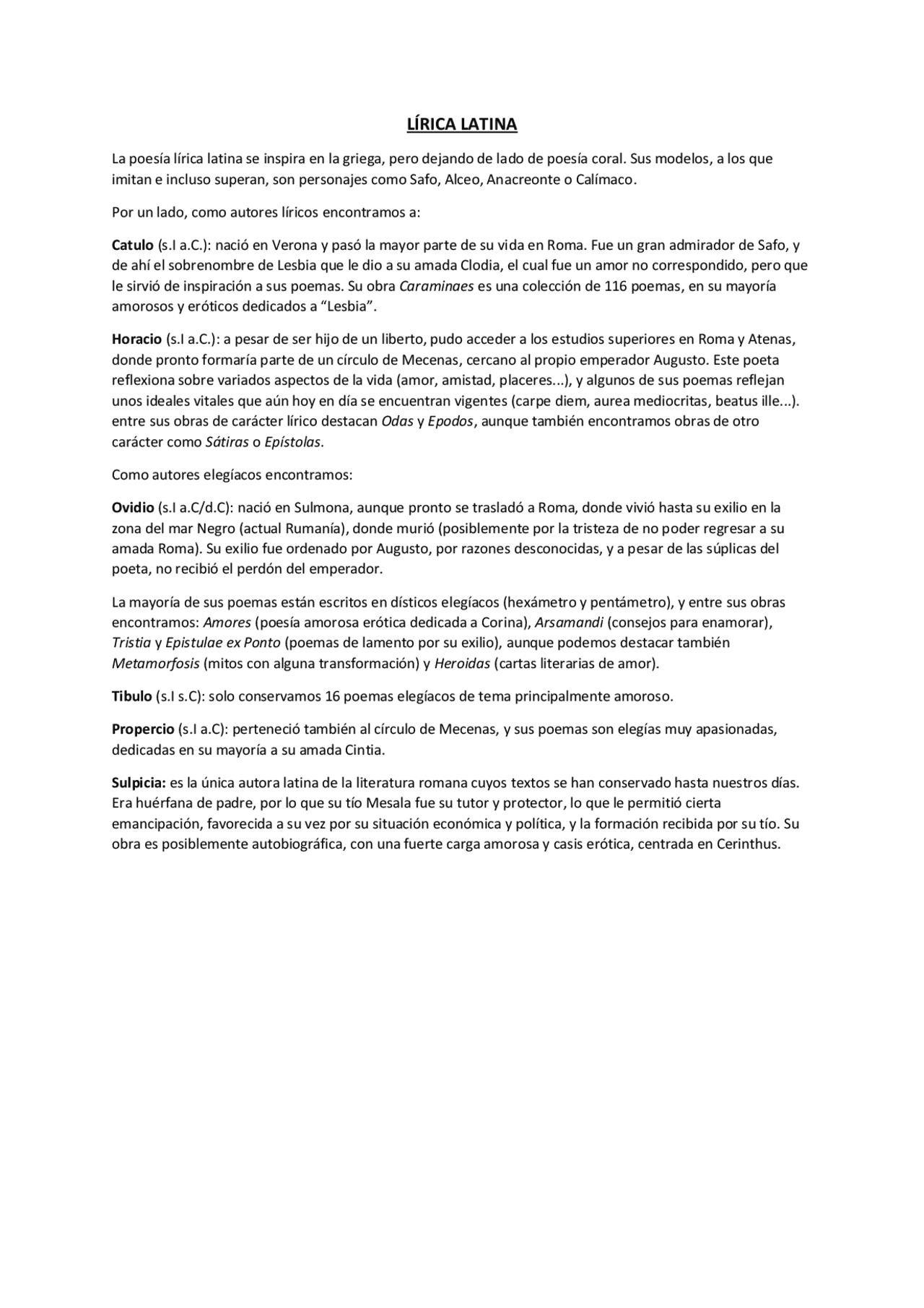 Apuntes Literatura Latina La Lírica Latina Apuntes De Latín Docsity