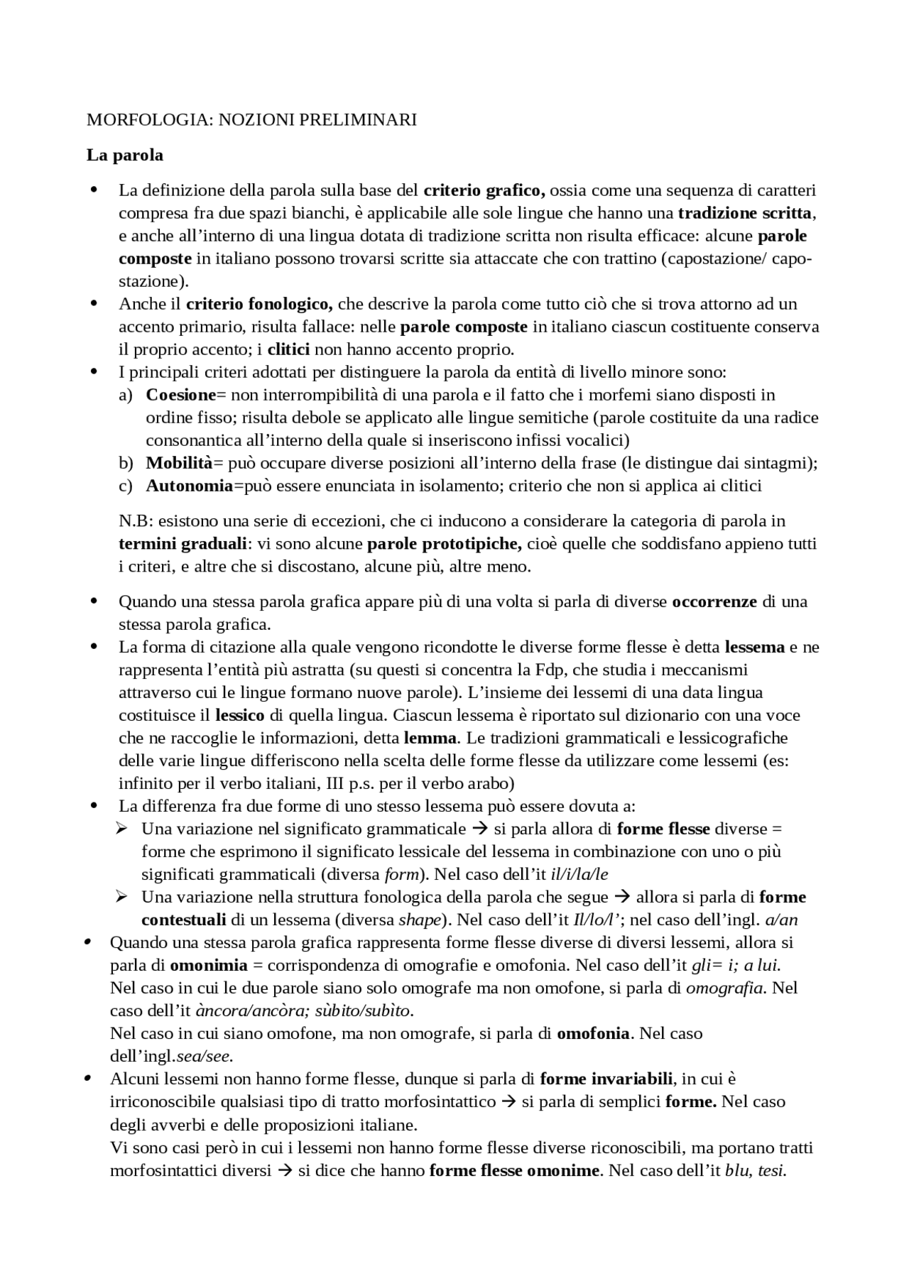 Morfosintassi: dispensa esame 6 CFU | Dispense di Morfologia e Sintassi | Docsity