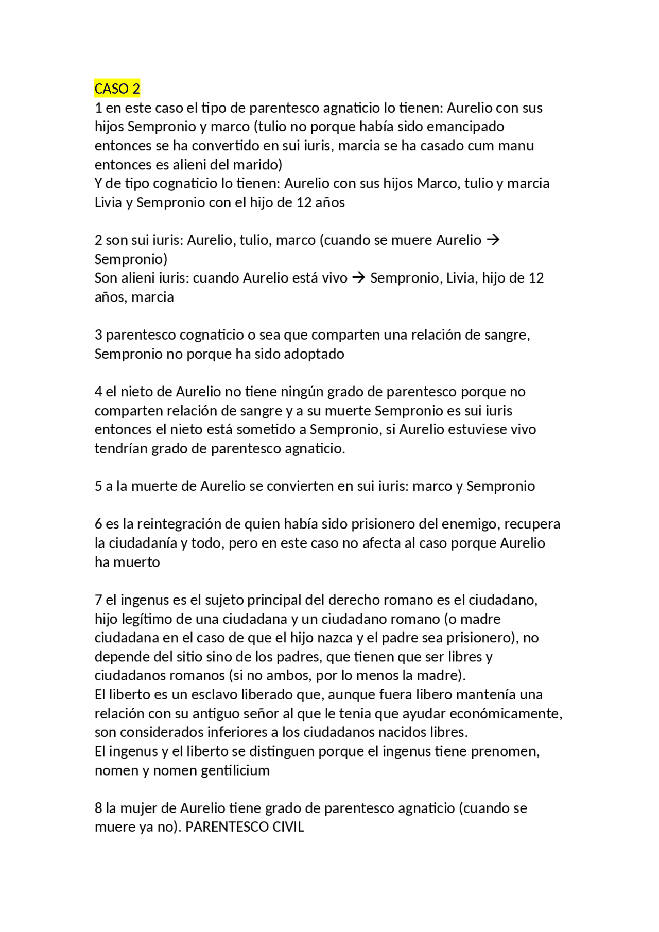 Caso 1 2 3 Derecho Romano Ejercicios De Derecho Romano Docsity