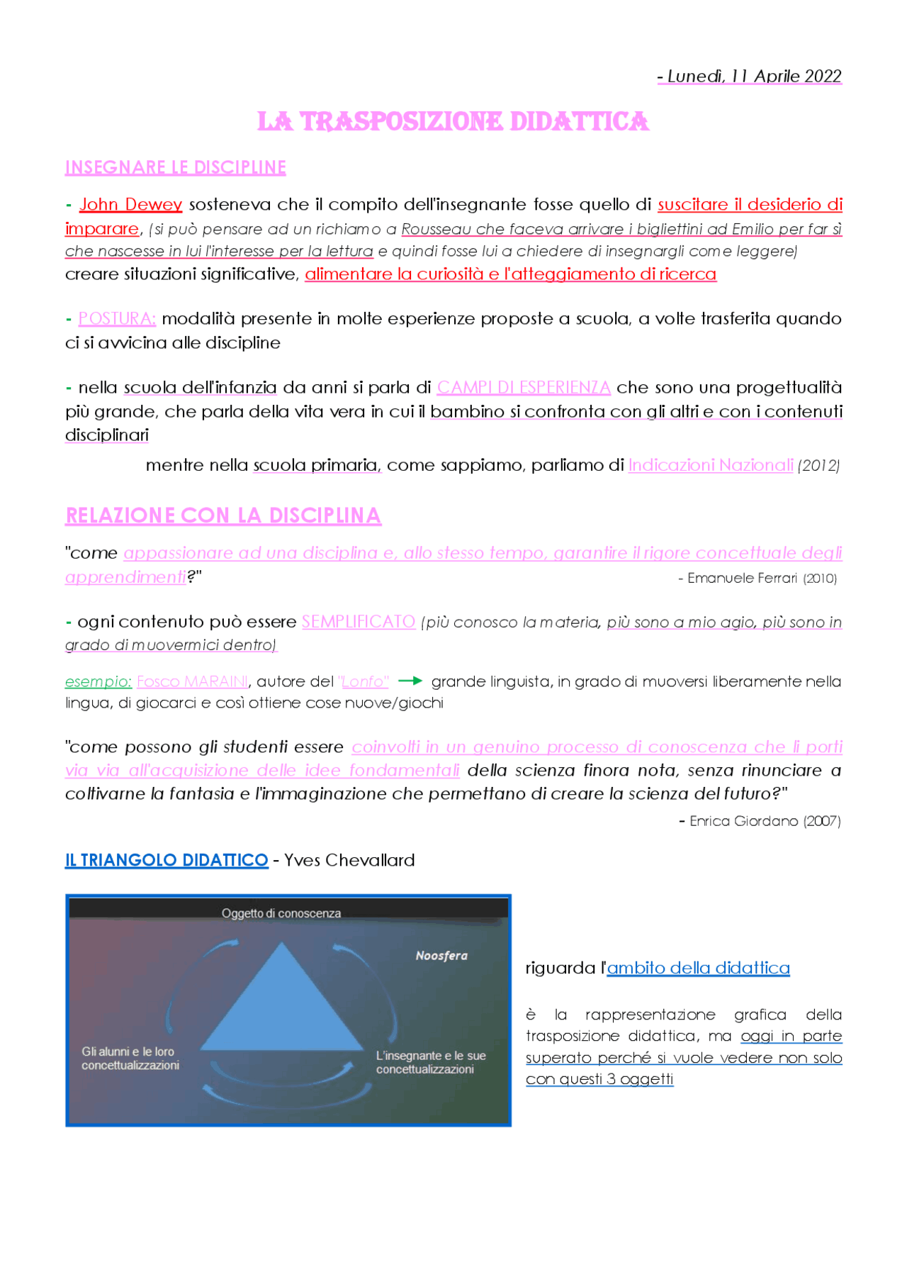 Didattica Generale Di Scienze Della Formazione Primaria Appunti Di