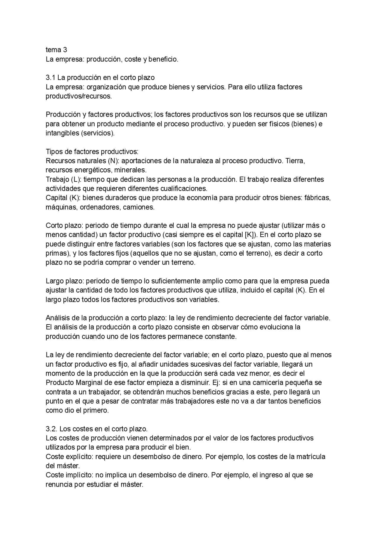 Documento Con Todo El Tema Tres De Economía Del Primer Año En Derecho