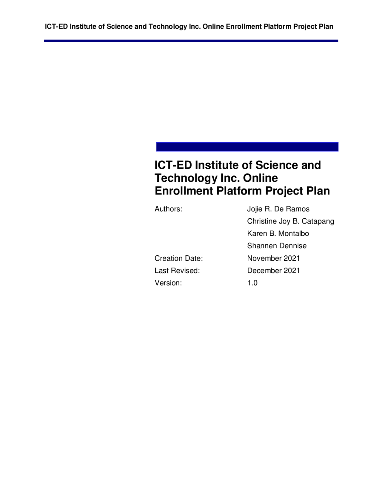 Online Enrollment Platform Project Plan | Summaries Project Management | Docsity