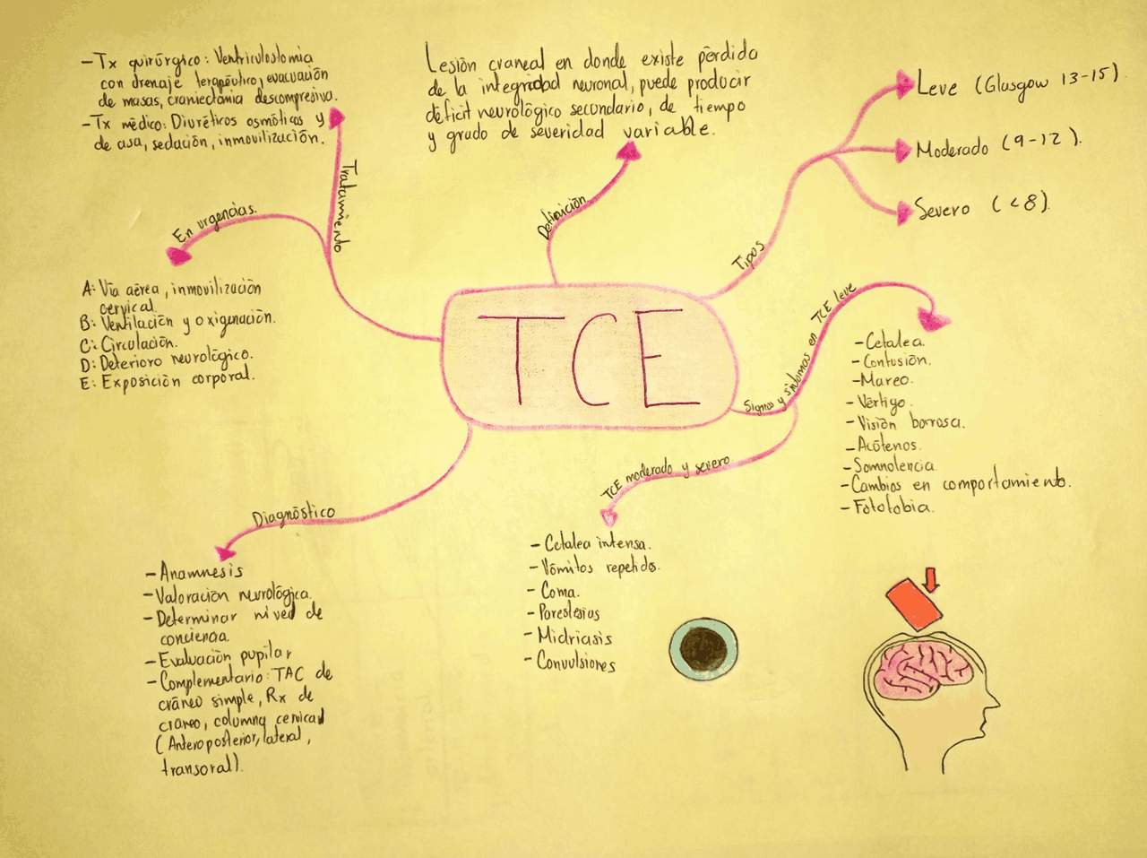 Mapa mental traumatismo craneoencefálico | Esquemas y mapas conceptuales de Medicina Interna ...