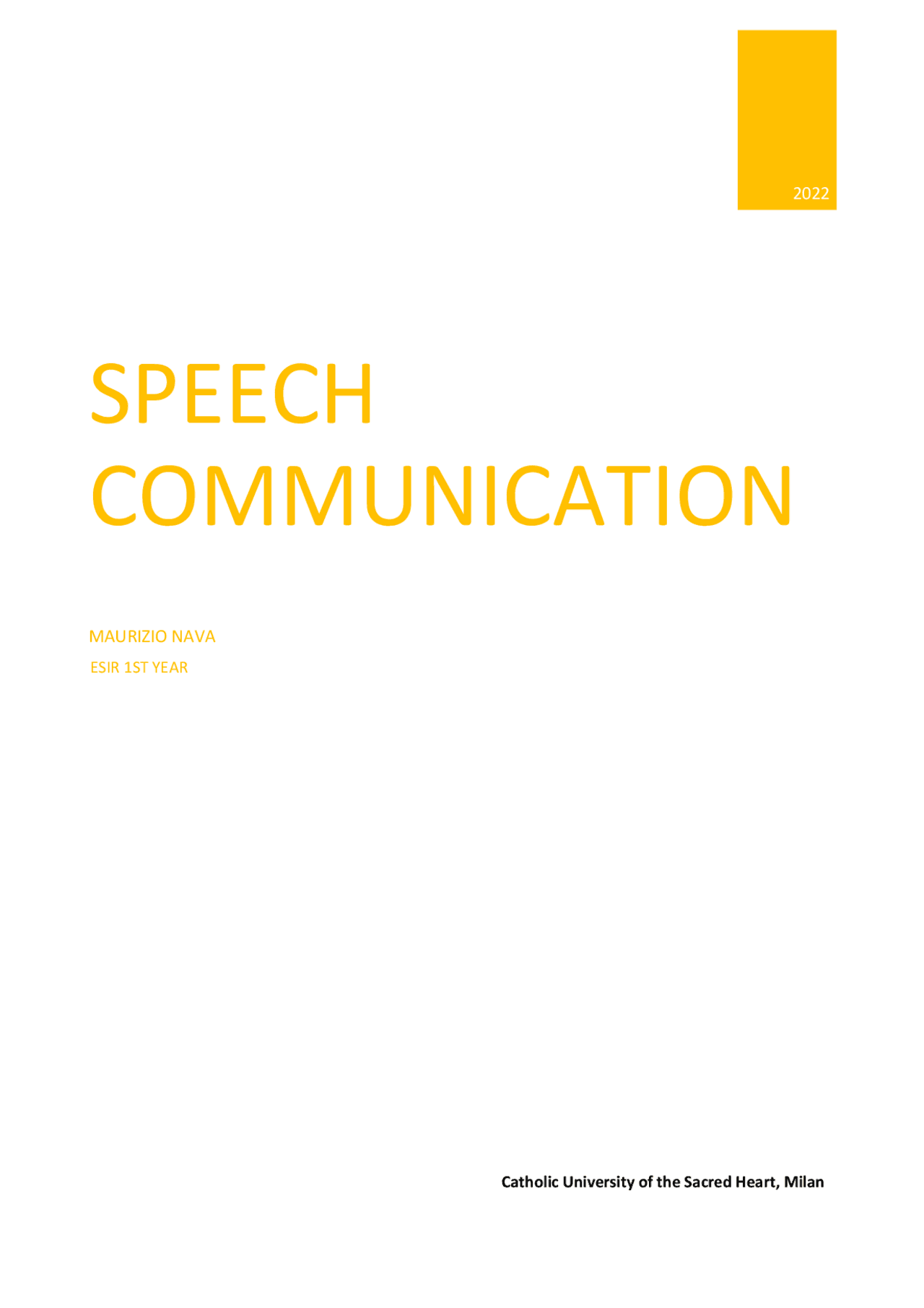 Speech Communication - ESIR | Appunti di Comunicazione Interculturale | Docsity