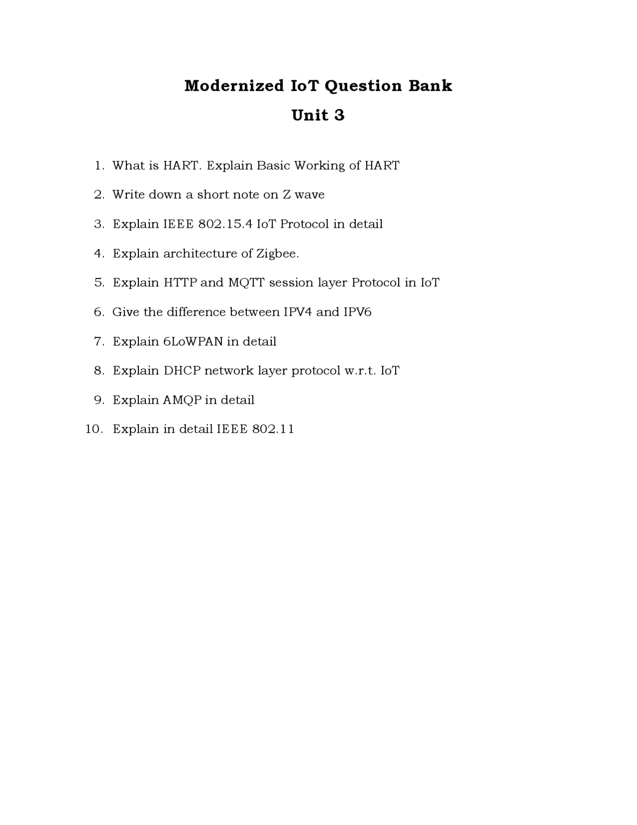 Question Bank Of Internet Of Things Assignments Internet And Information Access Docsity