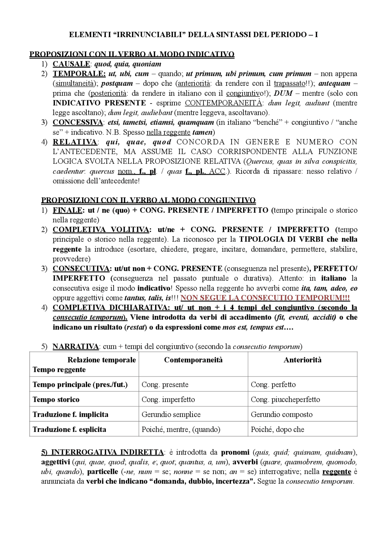 Scheda Sulle Proposizioni Latine Dispense Di Latino Docsity