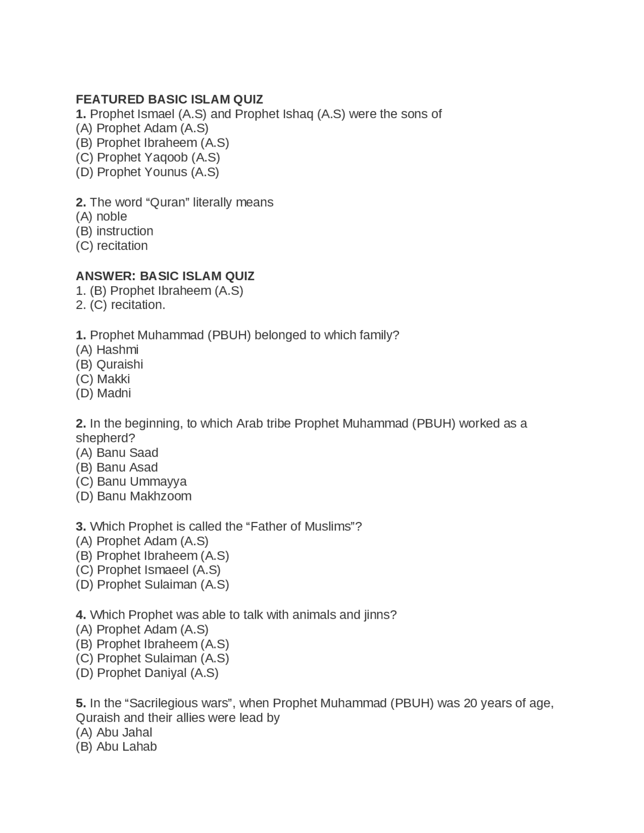 Basic knowledge of Islam | Study notes English | Docsity
