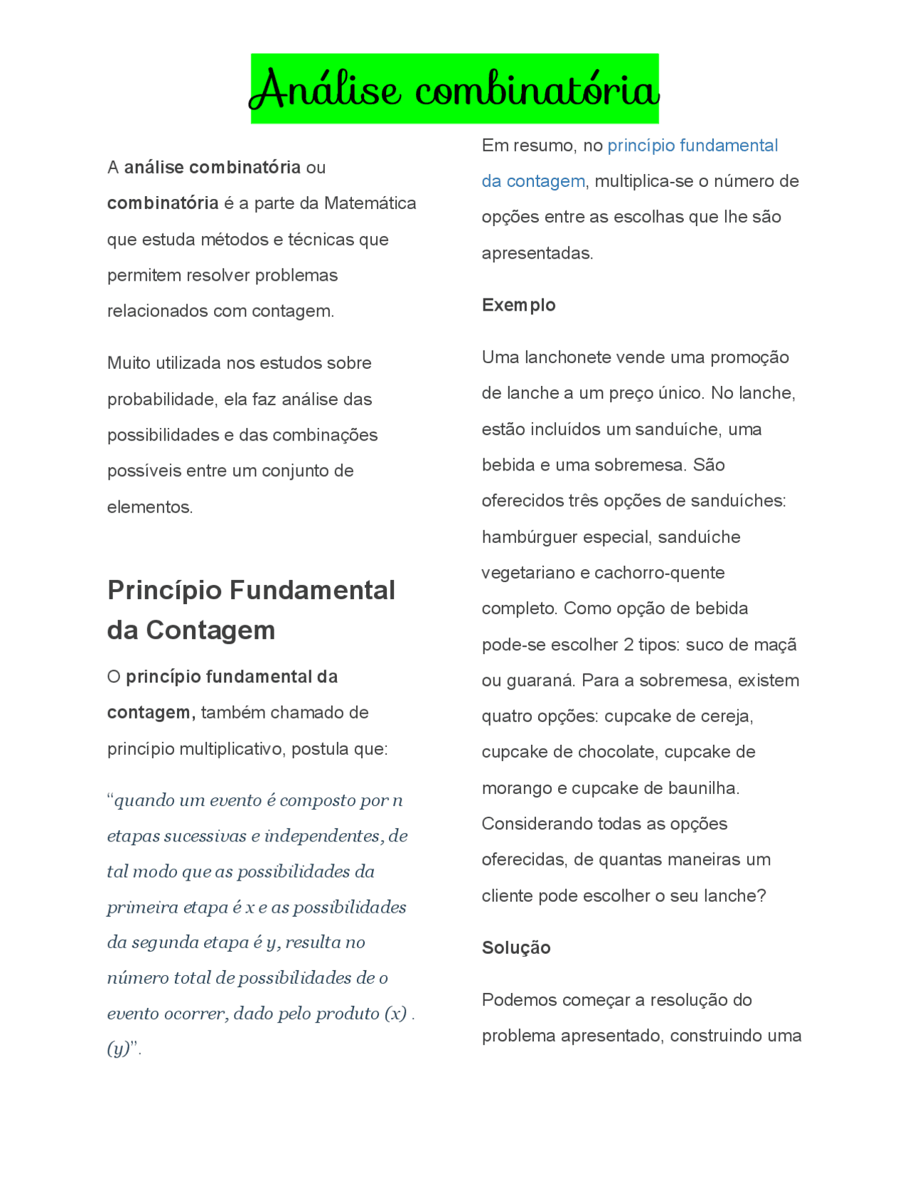 Resumo De Análise Combinatória Exercícios Ensino Médio Notas De