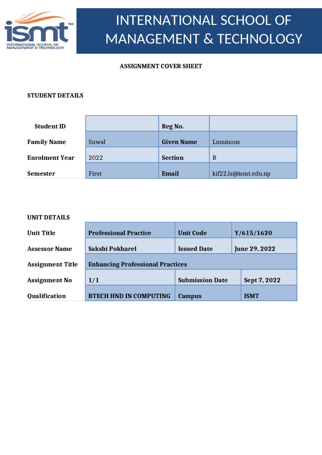 Professional Practice HND Assigment | Thesis Professional Communication | Docsity