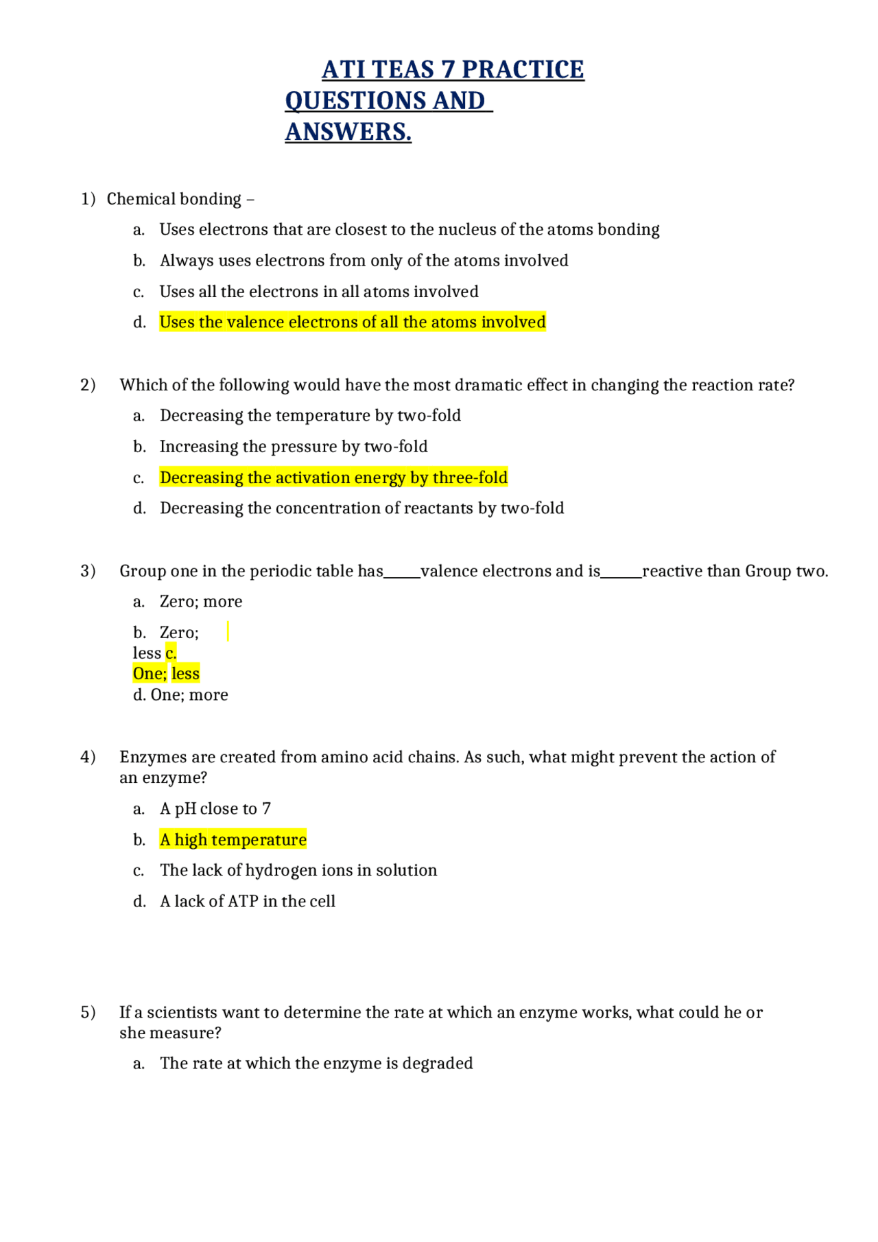 Ati Teas 7 Science Questions With Answers Updated Graded A Plus Exams