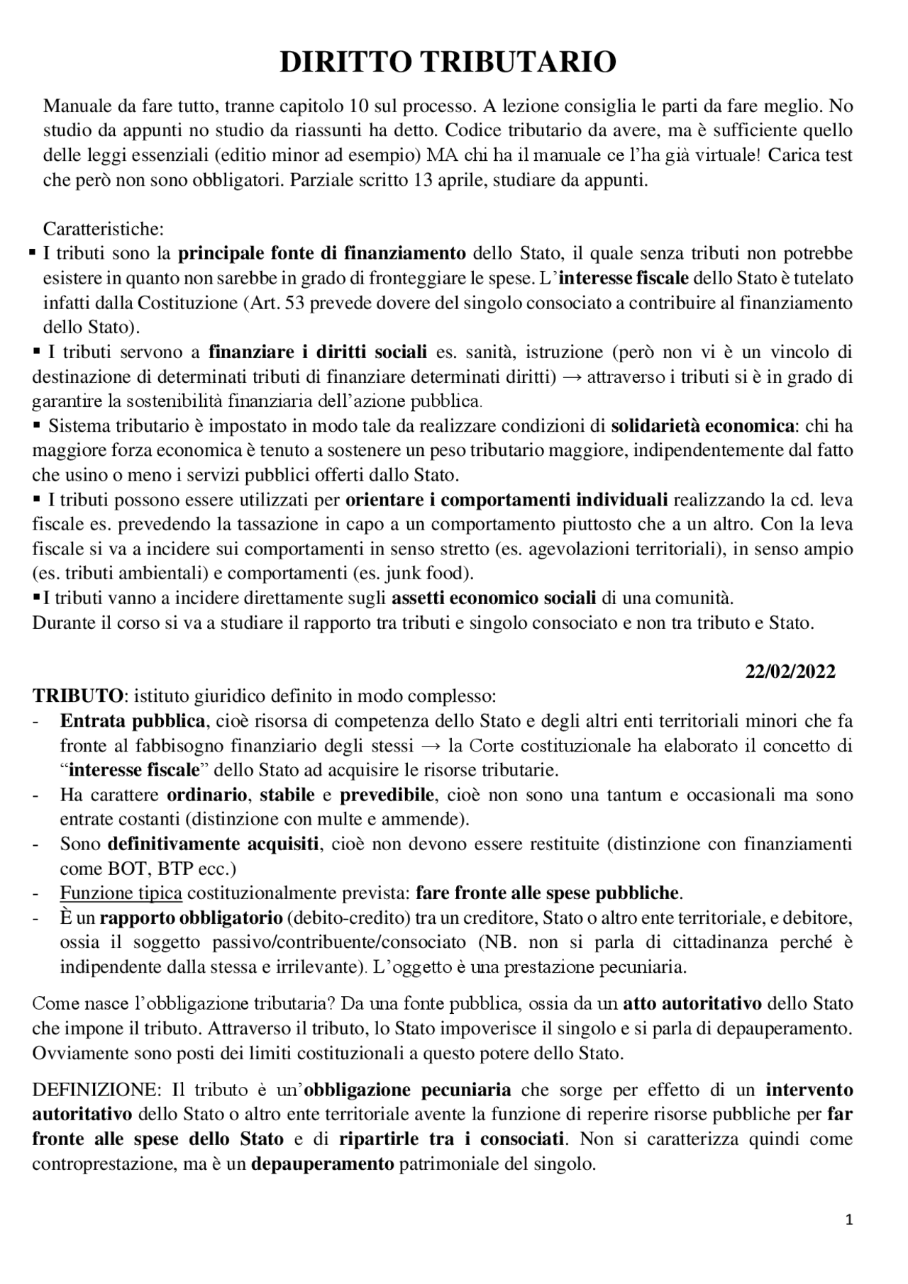 Appunti delle lezioni del prof. Tassani Thomas di diritto tributario | Appunti di Diritto ...
