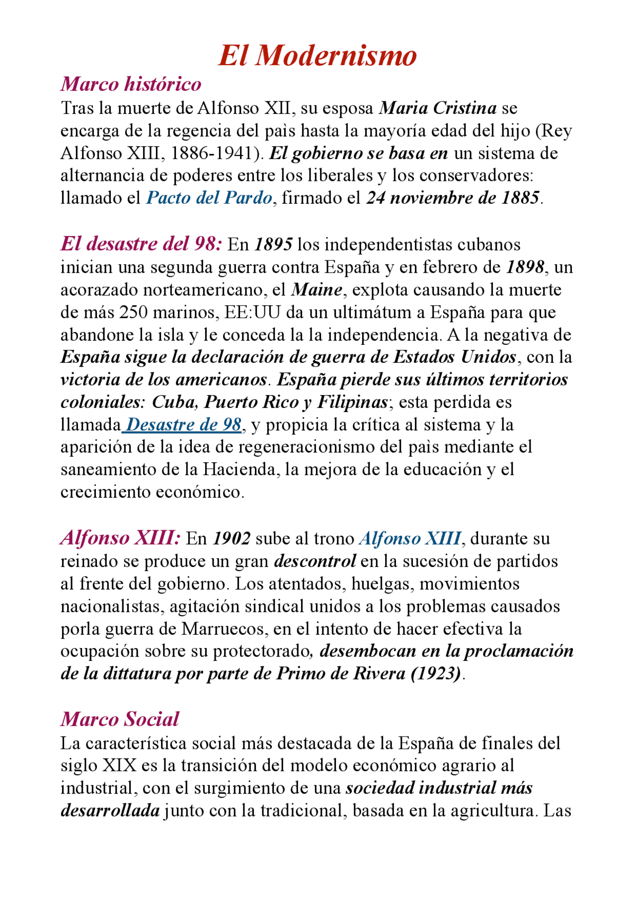 El Modernismo Spagnolo Appunti Di Spagnolo Docsity
