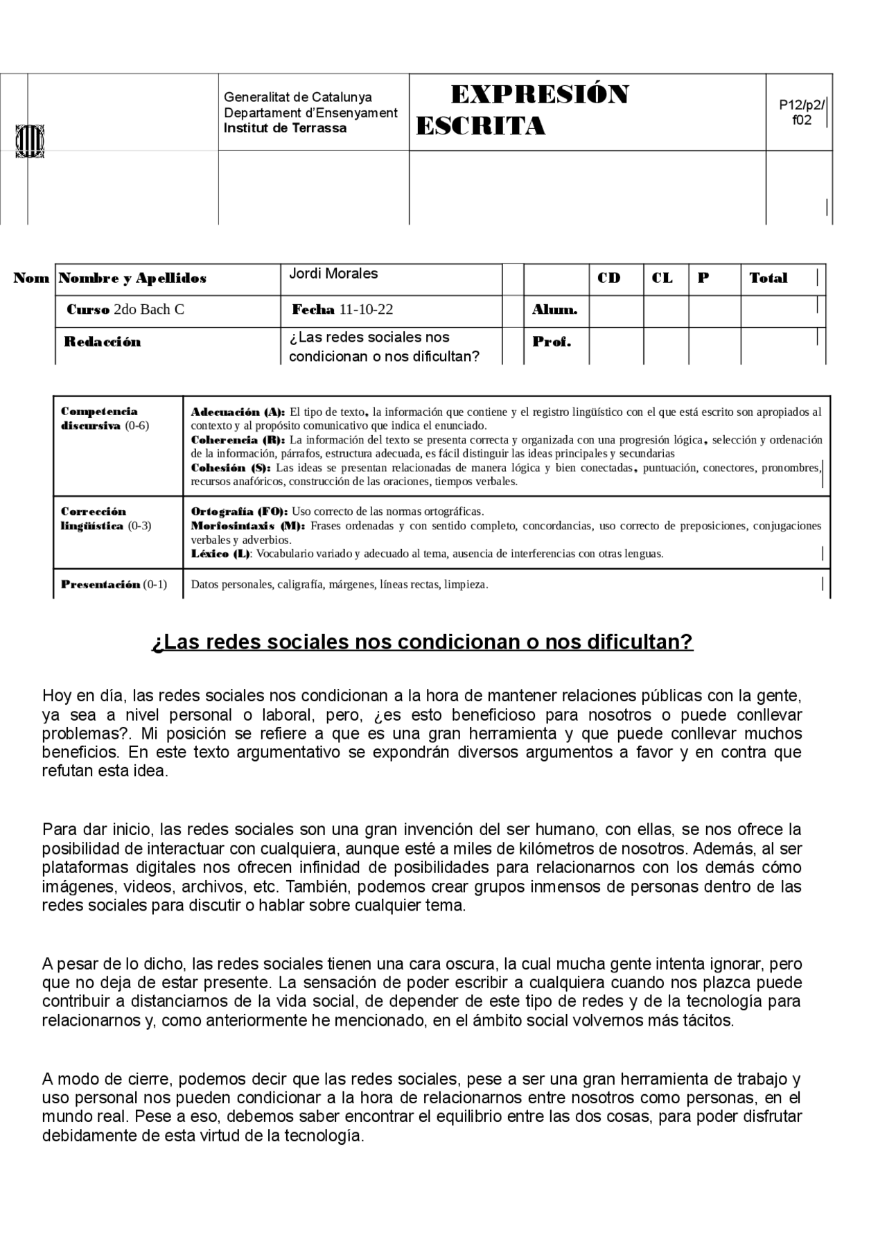 Ejemplo De Texto Argumentativo Ejercicios De Lengua Y Literatura