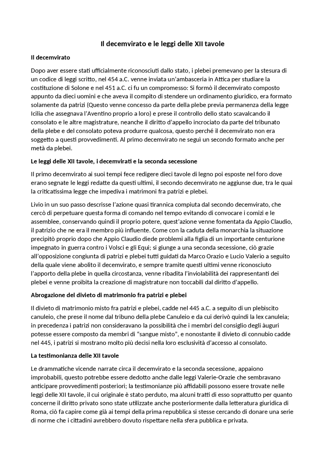 Il decemvirato e le leggi delle dodici tavole | Appunti di Storia ...